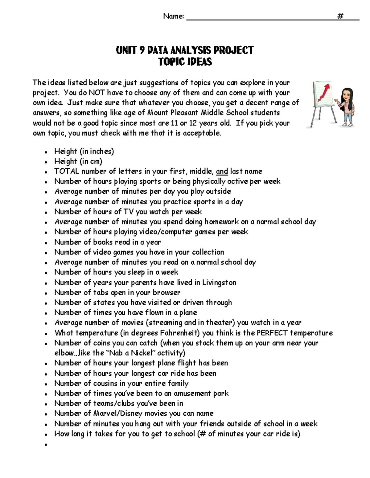 Data Analysis Project Packet - 2023 - Name: # UNIT 9 data analysis ...