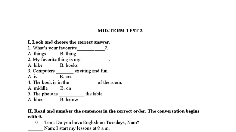 Midterm TEST 3 - English: Correct Answers & Sentence Order - Studocu
