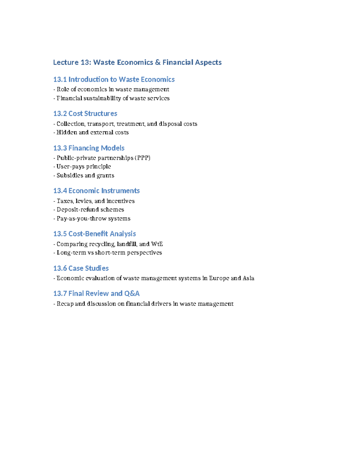 Lecture 13 Waste Economics - Lecture 13: Waste Economics & Financial ...