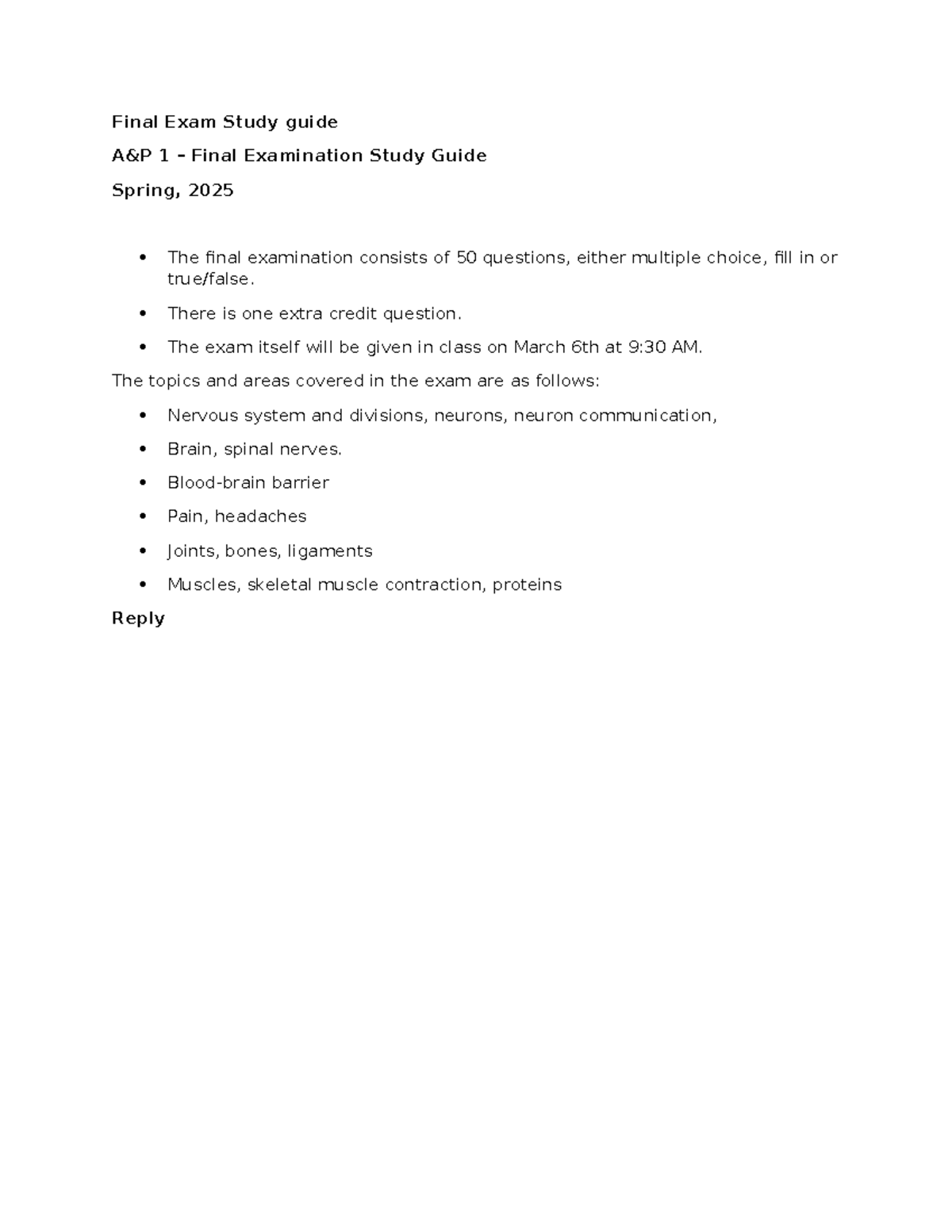 Final Exam - Human Anatomy and Physiology - Final Exam Study guide A&P ...
