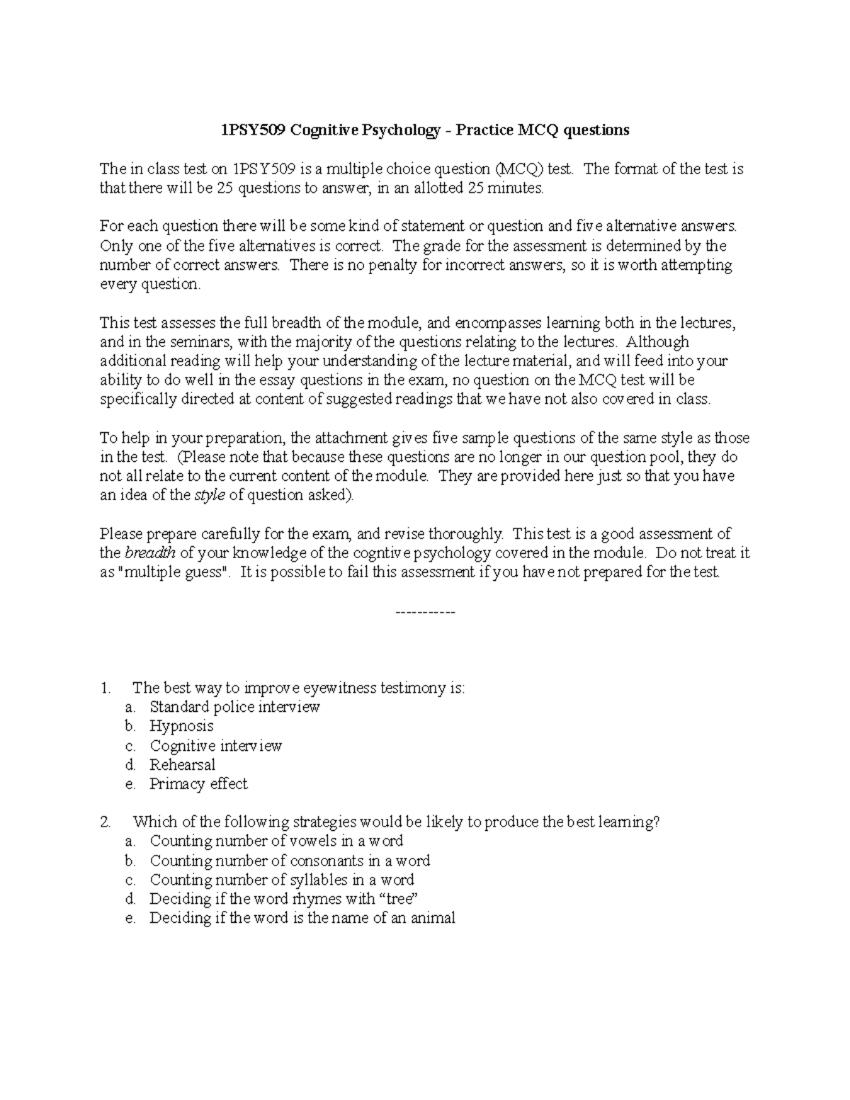 Sample/practice exam 4 May 2015, questions and answers - 1PSY509 ...