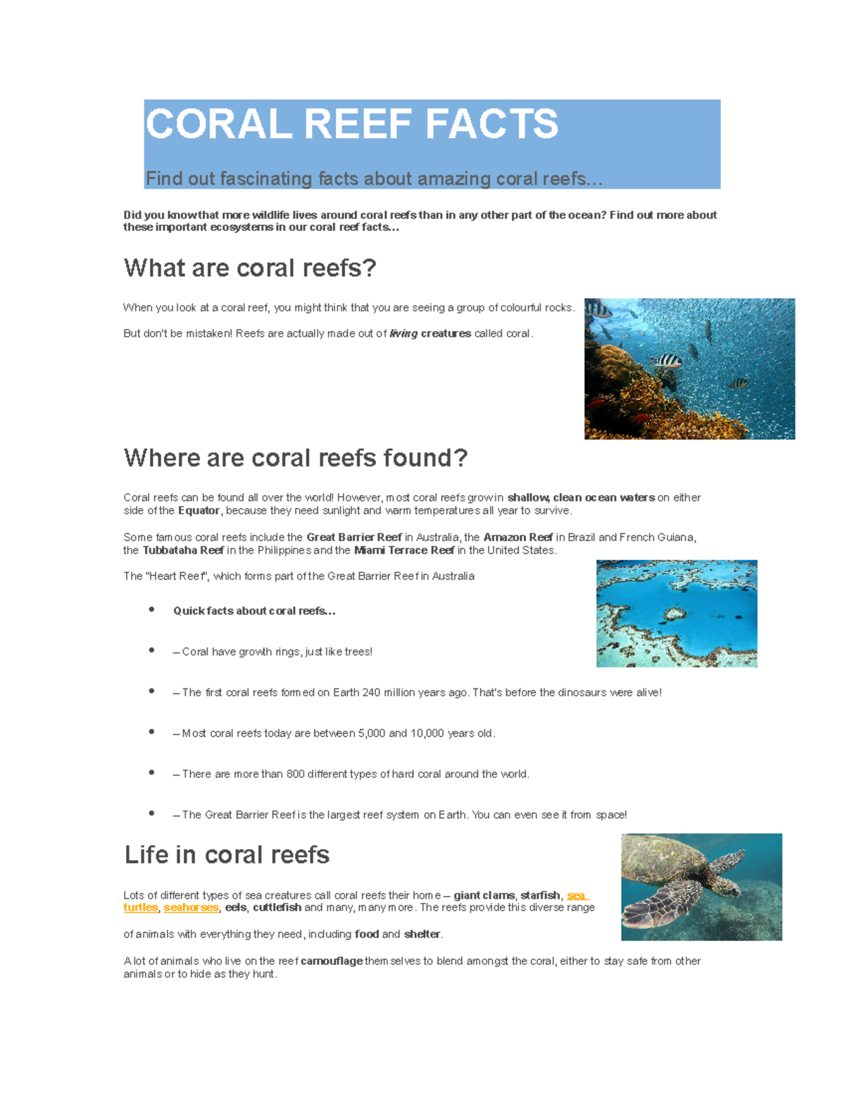 Article - CORAL REEF FACTS Find out fascinating facts about amazing ...