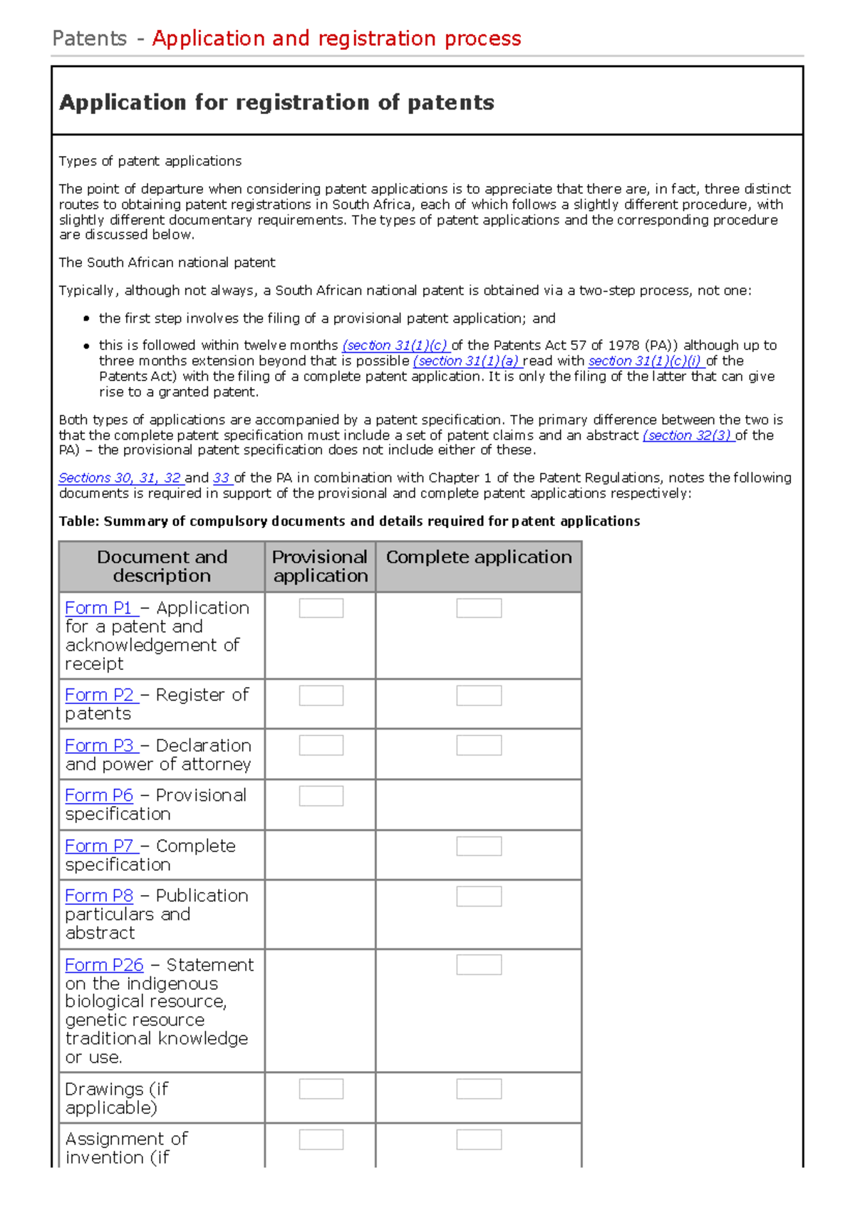 Patent Application & Registration Process in South Africa (PA 57/1978) - Studocu