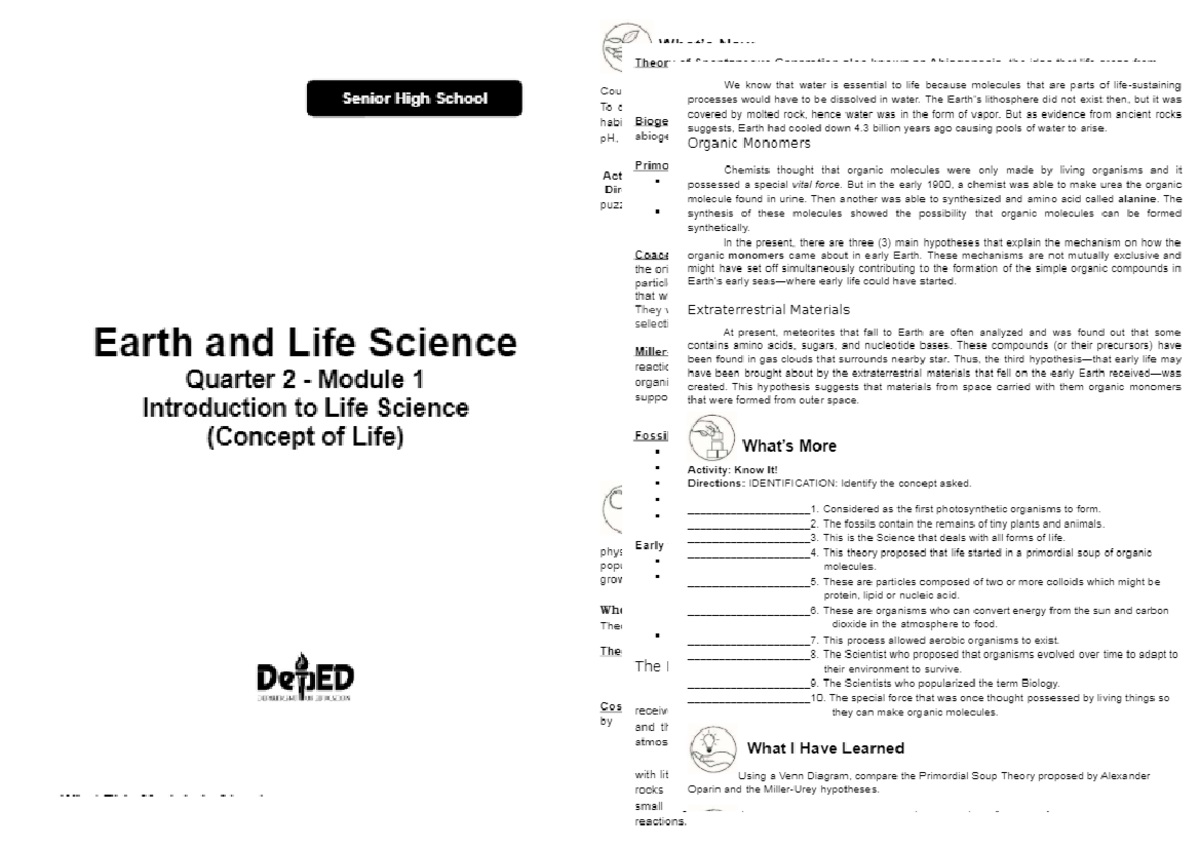 Q2 M1: Earth and Life Science Overview - Studocu