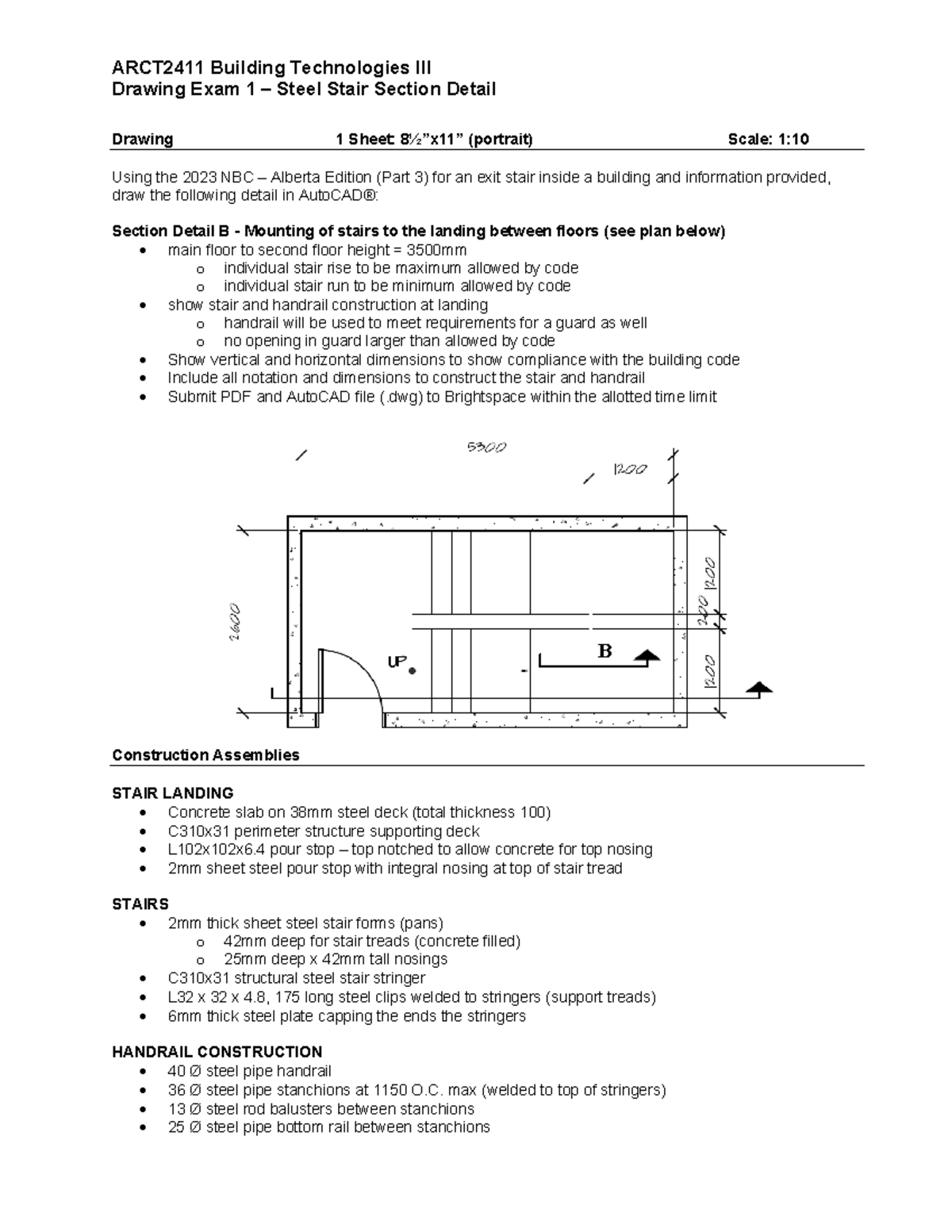 ARCT2411 Building Technologies Drawing Exam 1: Steel Stair Section ...