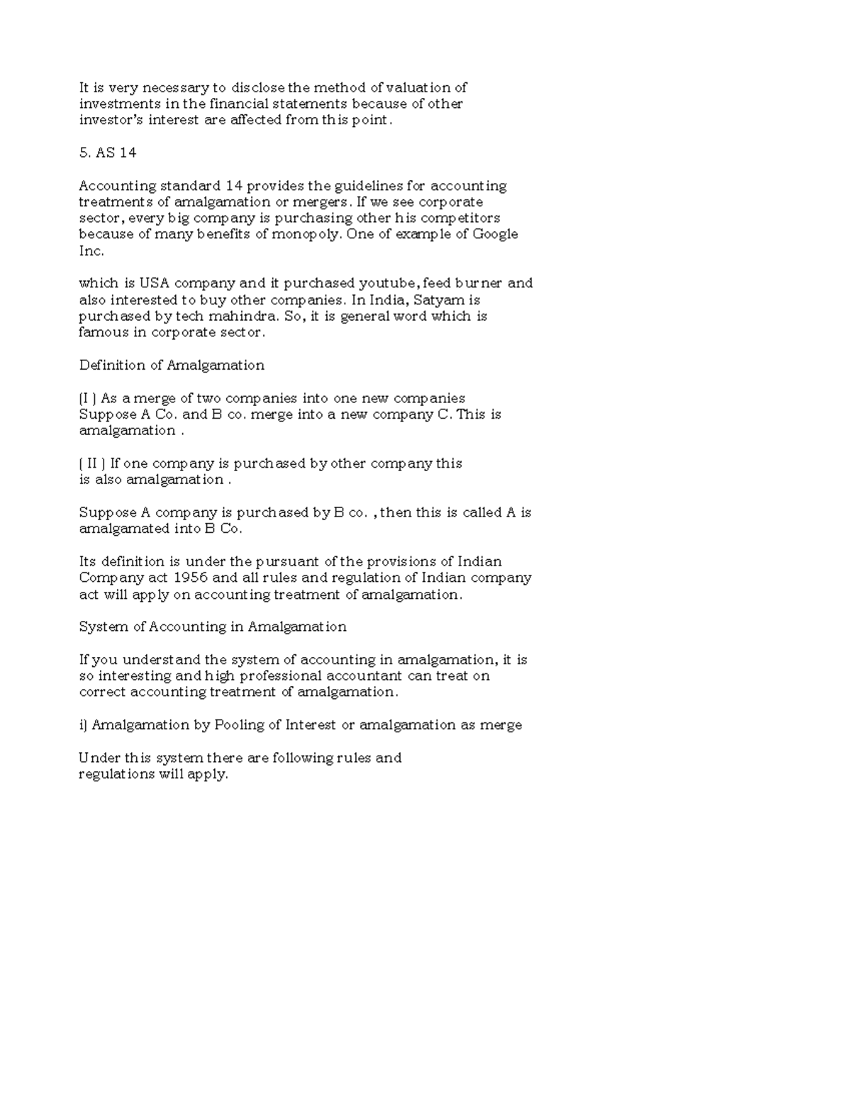 B Com 1st Year Accountancy Notes on Amalgamation & Investments - Studocu