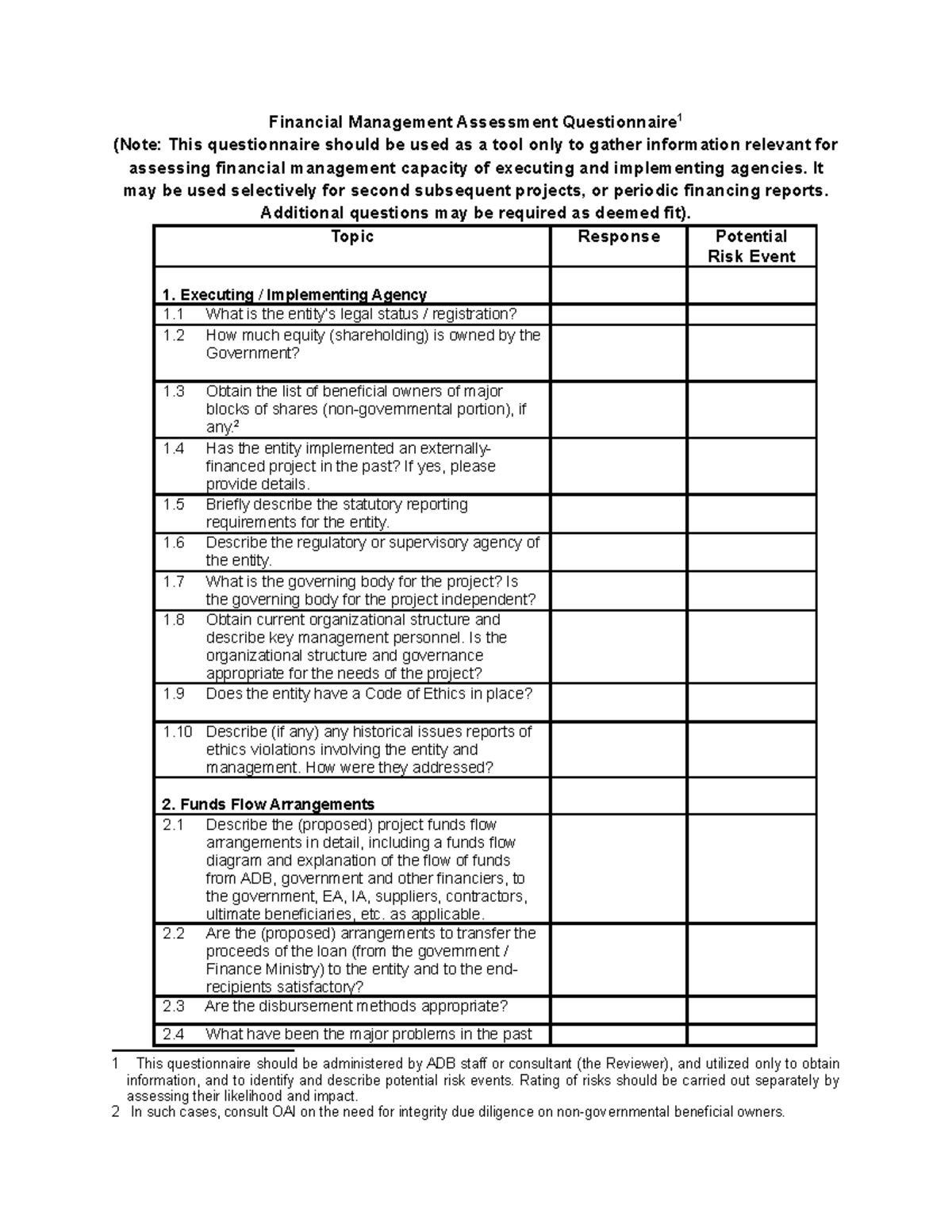 Financial Management Capacity Assessment Questionnaire (FM-101) - Studocu
