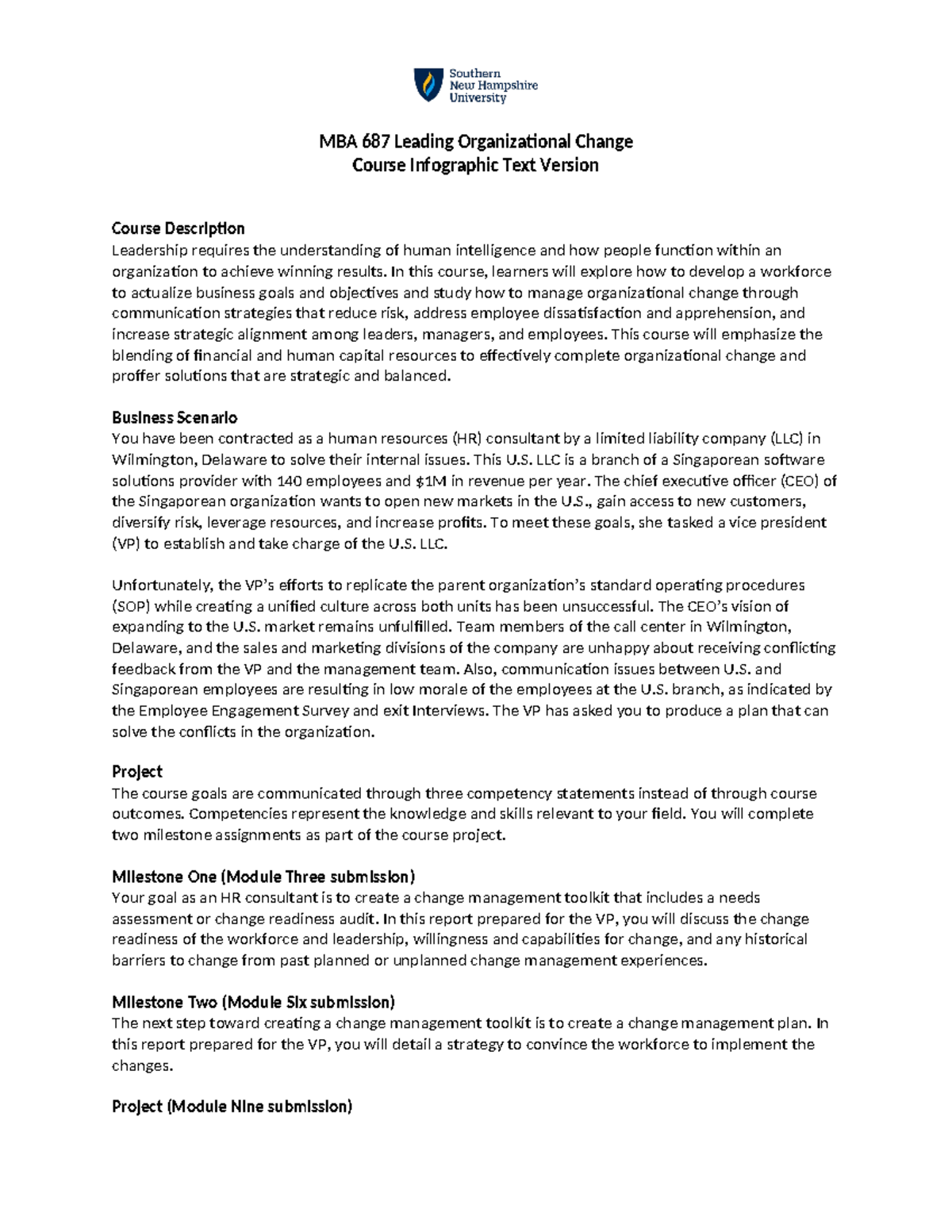 MBA 687 Course Infographic Text Version - MBA 687 Leading ...