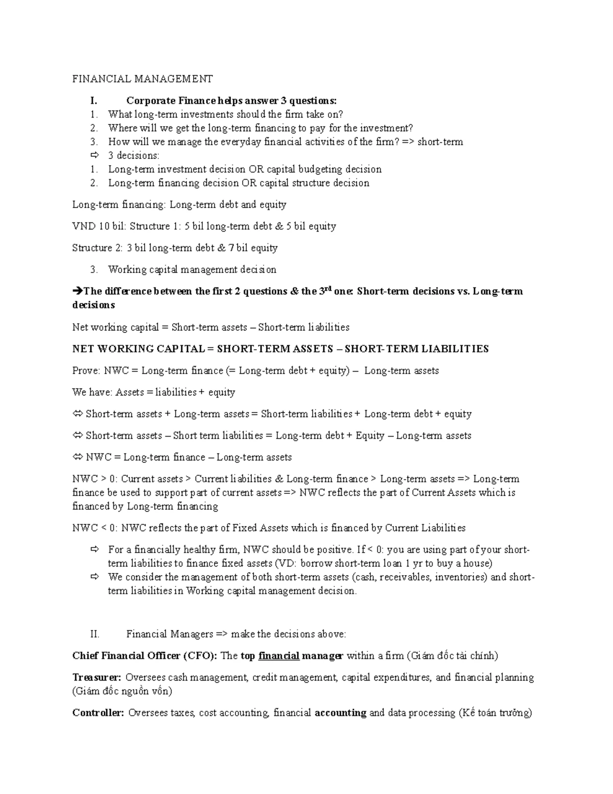 BÀI TẬP SGK - Financial Management Fundamentals CH1&CH3 Summary - Studocu