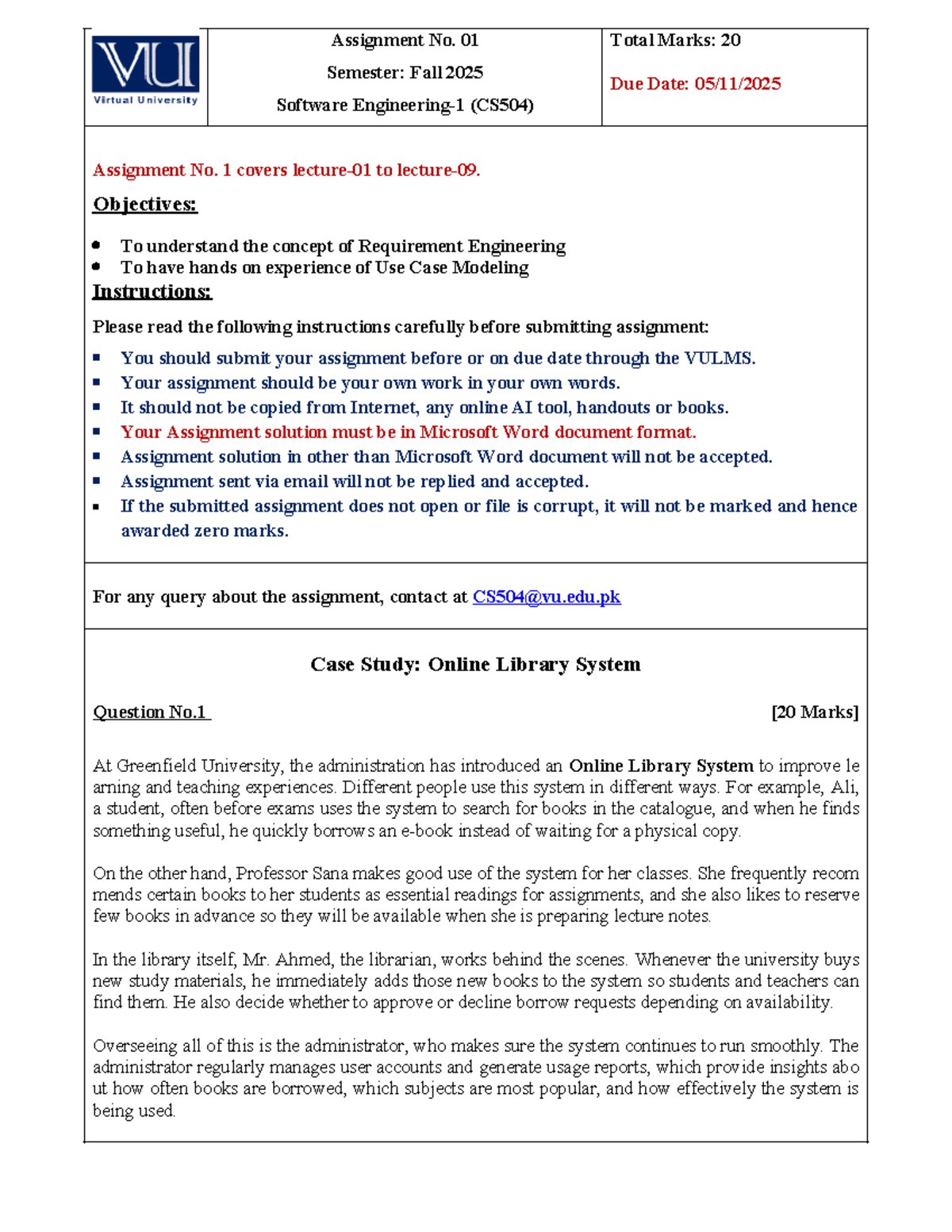 CS504 Assignment 1: Use Case Modeling for Online Library System - Studocu