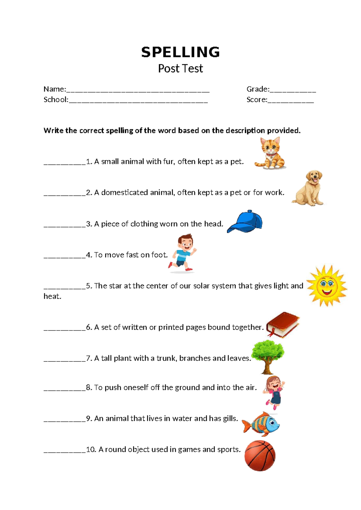 SPELLING Post Test: Correct Word Identification Exercise - Studocu