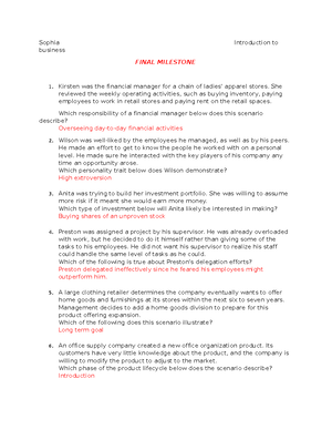 Introduction to business Unit 1 – Milestone 1 - Sophia Introduction to ...