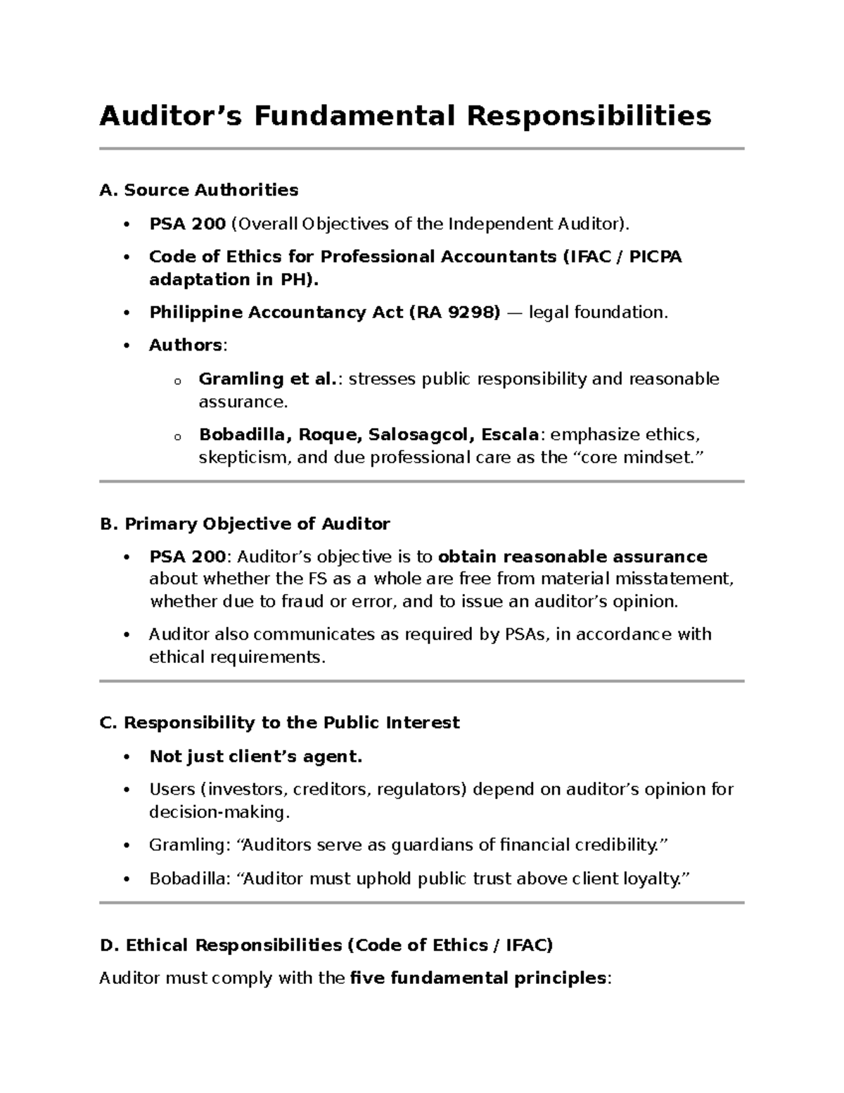 Auditor Responsibilities: Ethical Standards and Professional Duties ...