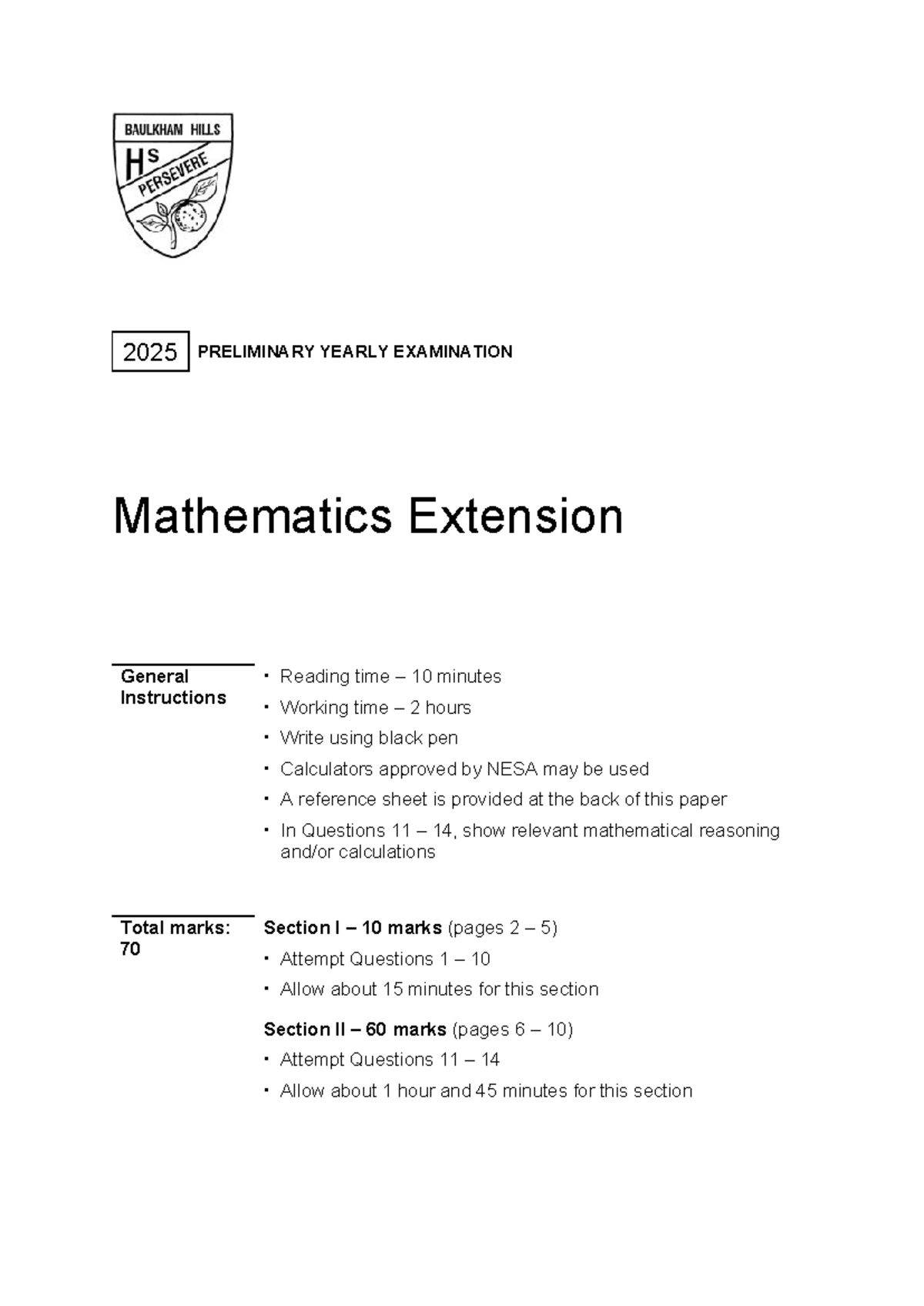 Baulkham Hills 2025 3U Prelim Yearly Exam & Solutions - Studocu