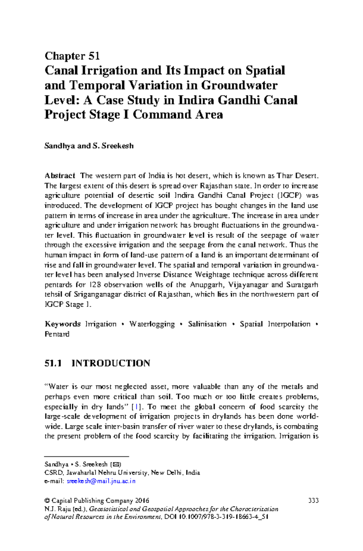 Canal Irrigation & Groundwater Level Variations: IGCP Stage I Case ...
