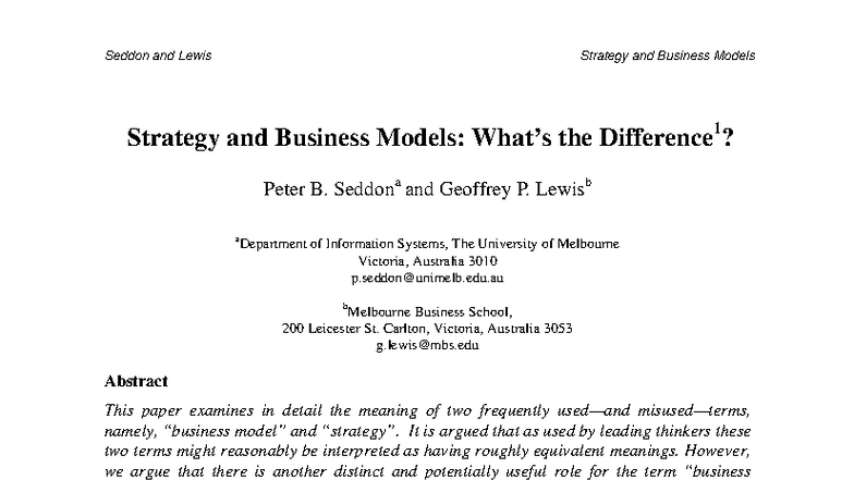 Seddon and Lewis: Strategy vs. Business Models Analysis (IS 7th PACIS ...