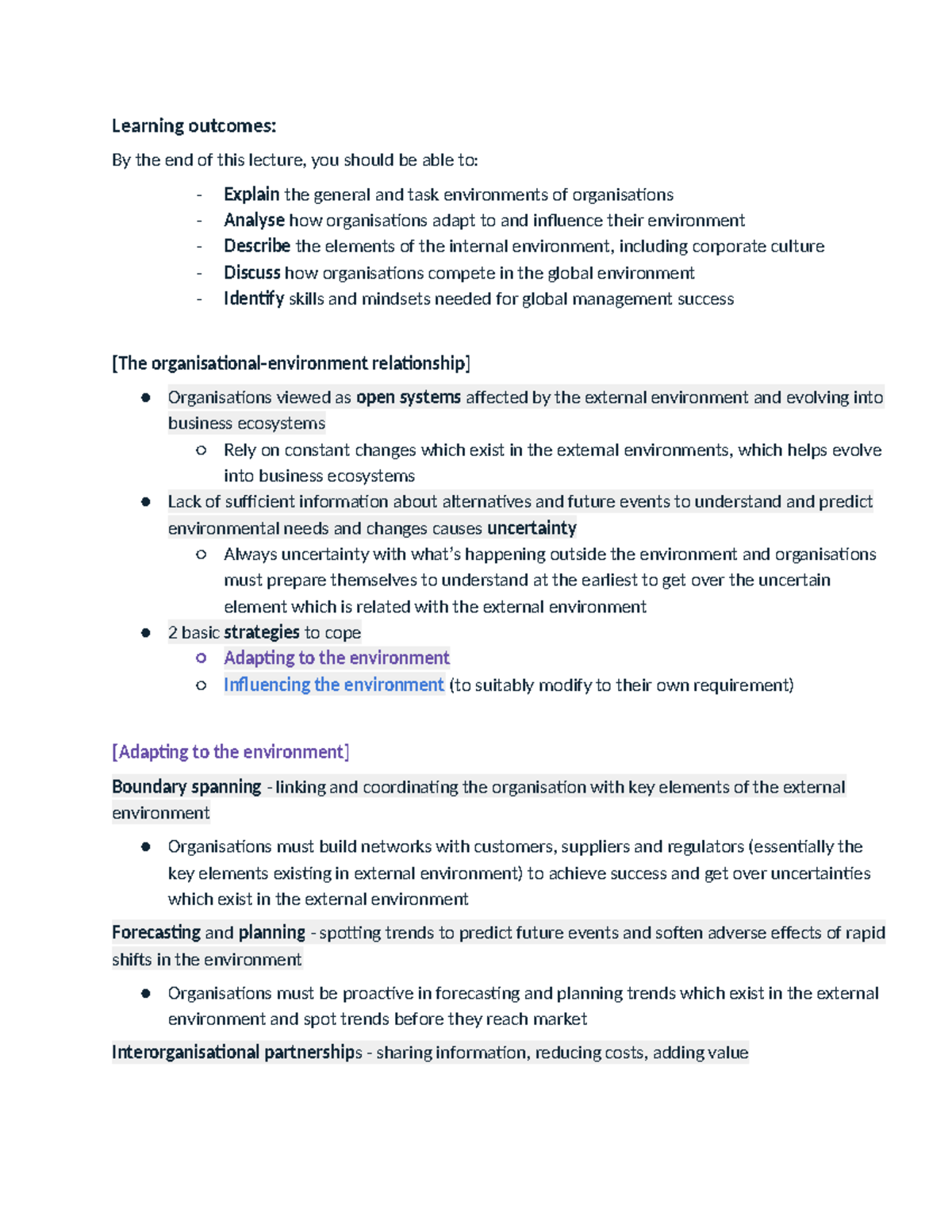 Understanding Organisational Environments: Topic 3 Lecture Notes - Studocu