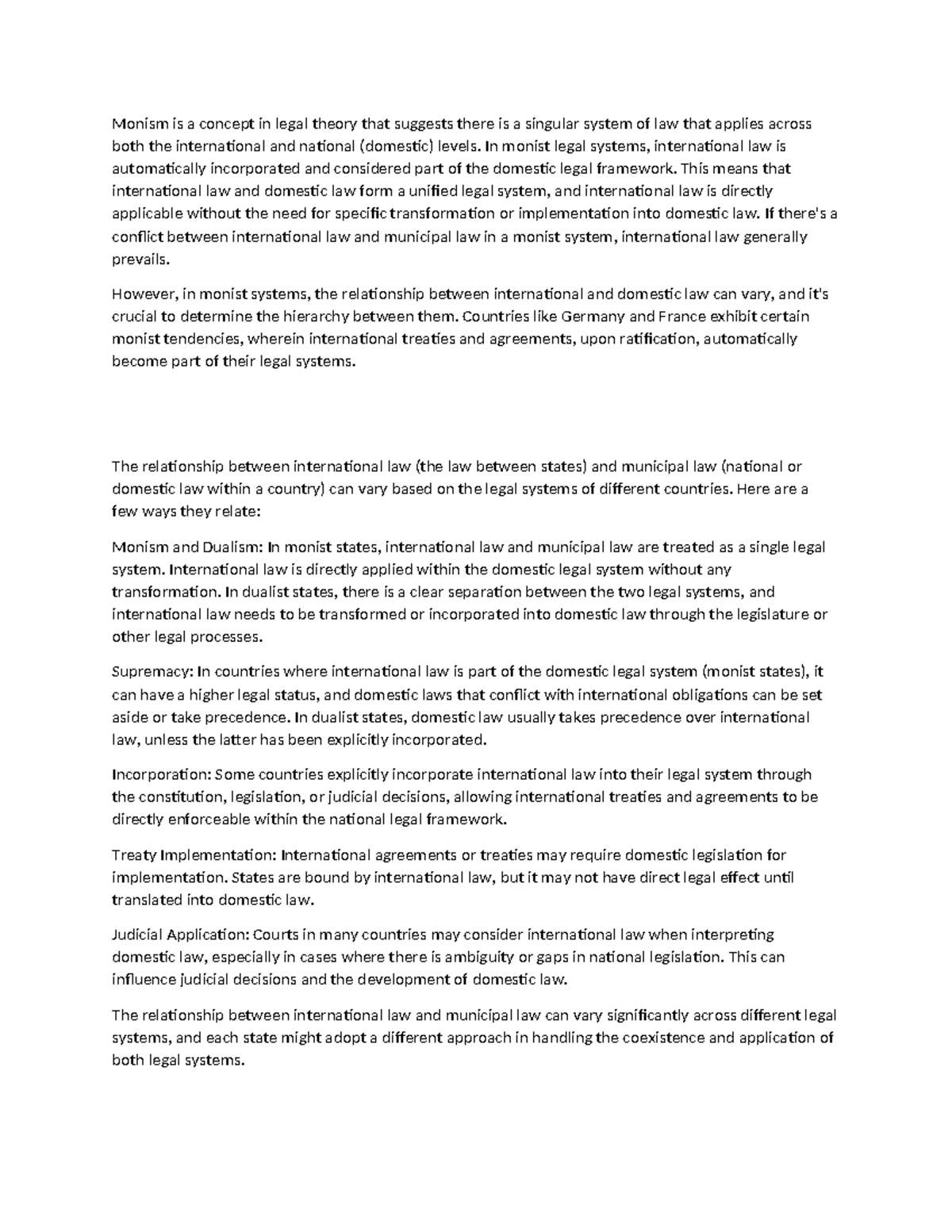 Legal Theory Analysis: Monism vs. Dualism in Law Systems - Studocu