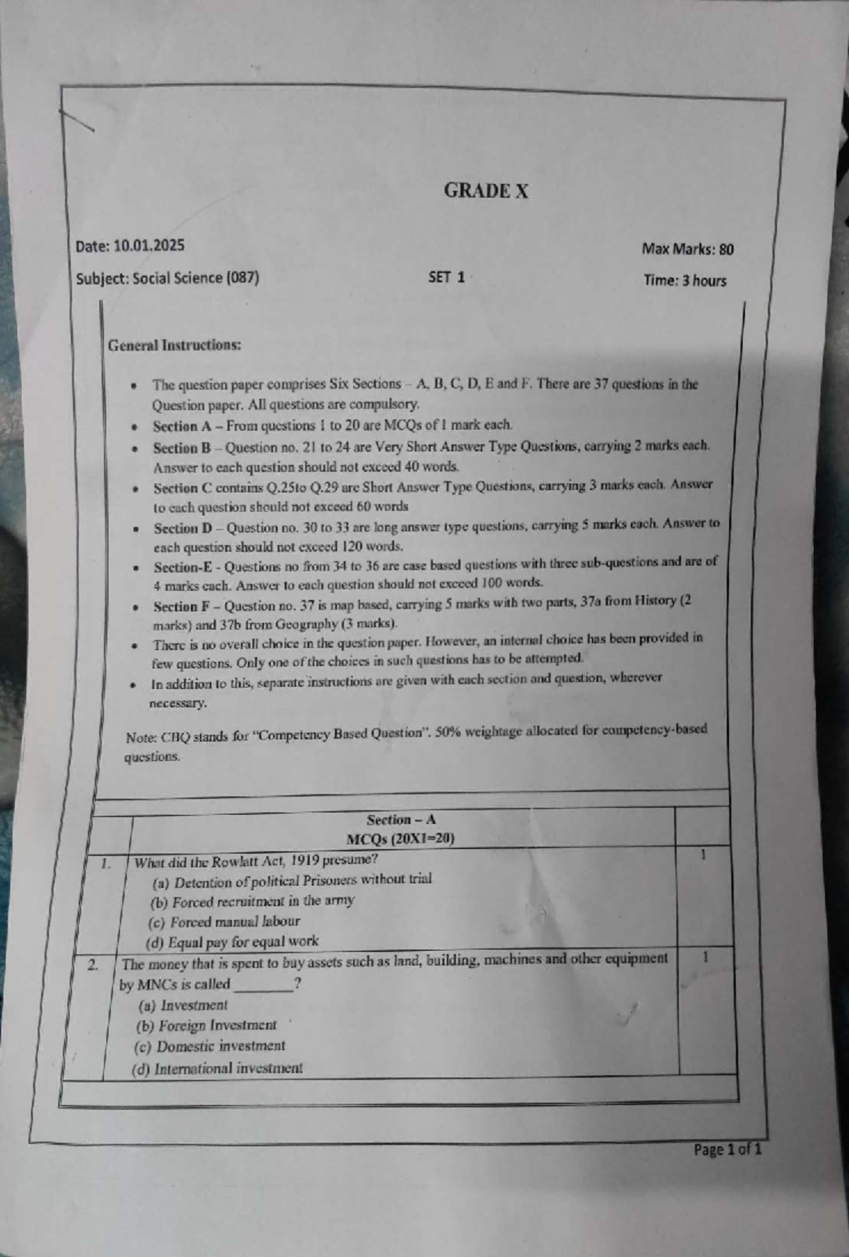 Social Science Pre-Board Exam Sample Paper for Class 10 (087) - Studocu