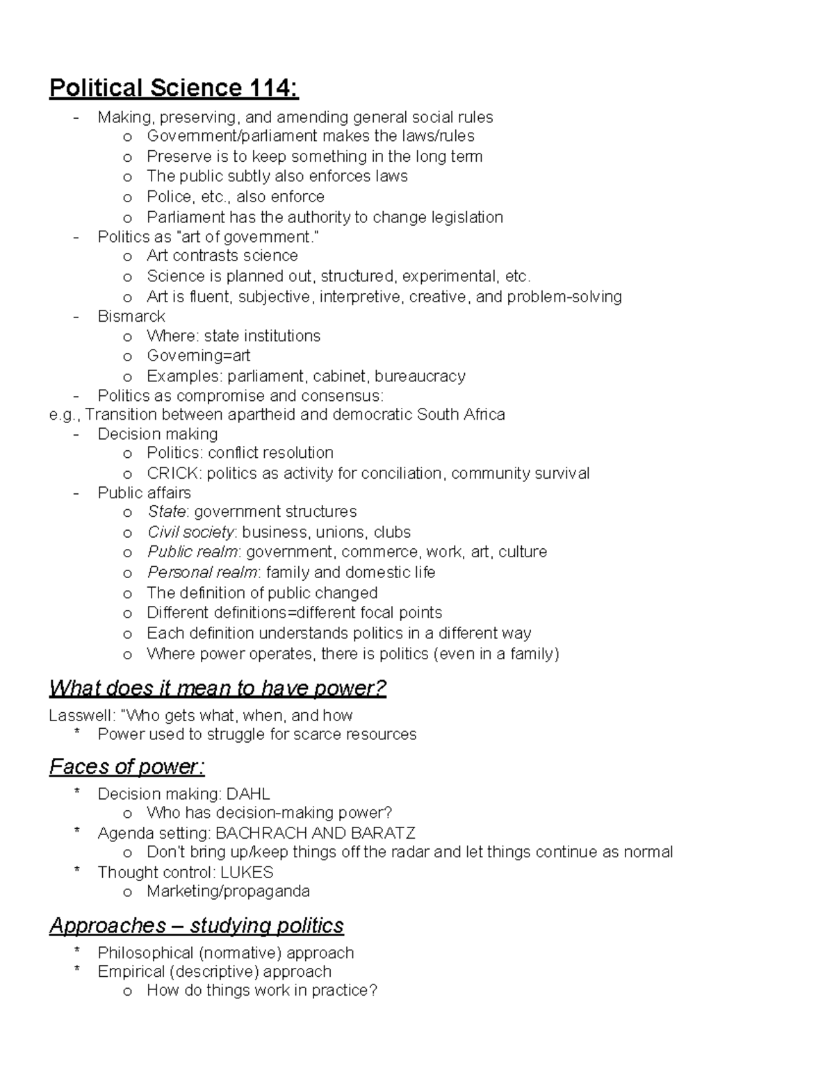 Political Science 114: Comprehensive Notes on Political Theories and ...