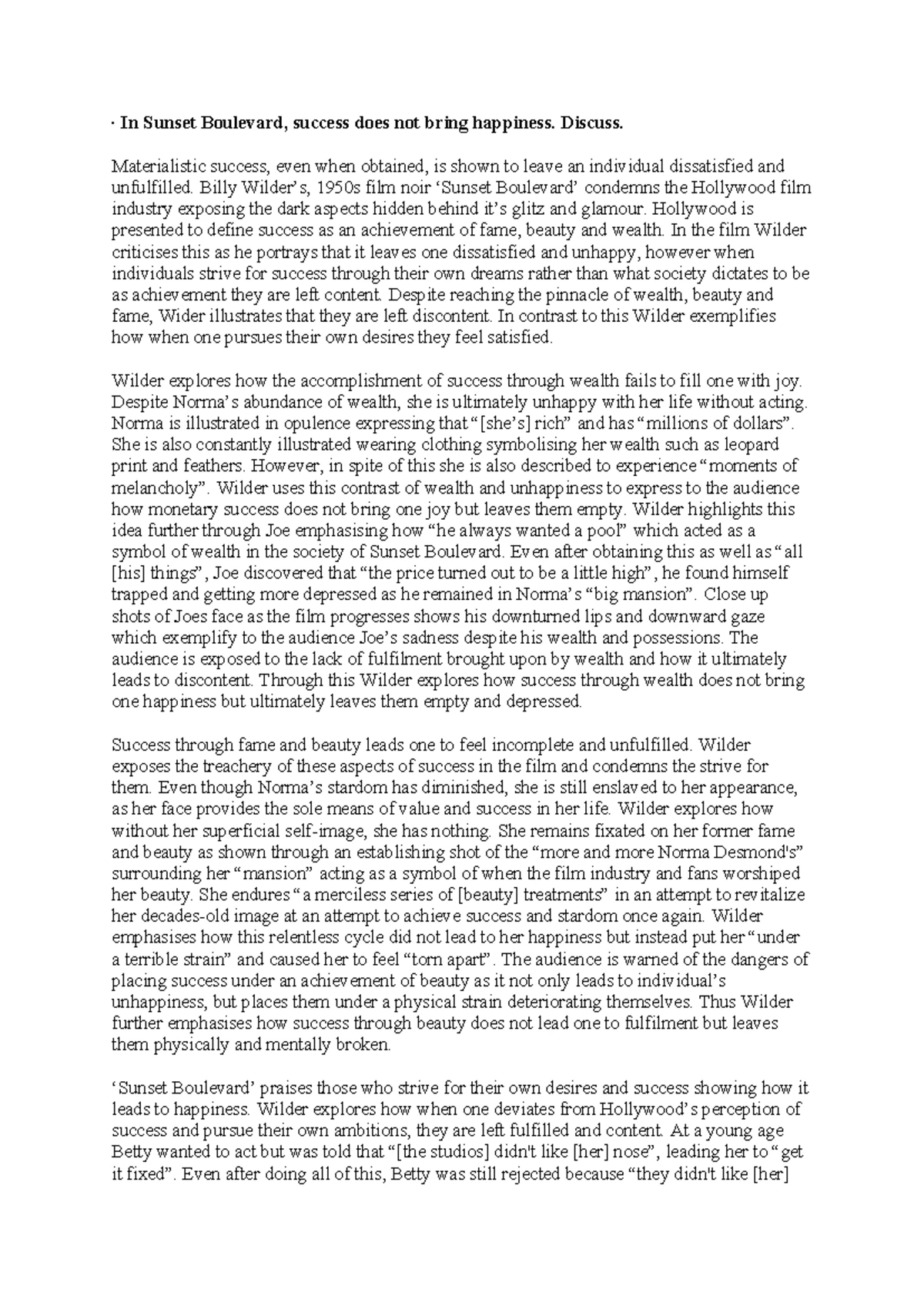 Sunset Boulevard: Themes and Analysis Table for Film Studies (FS 101 ...