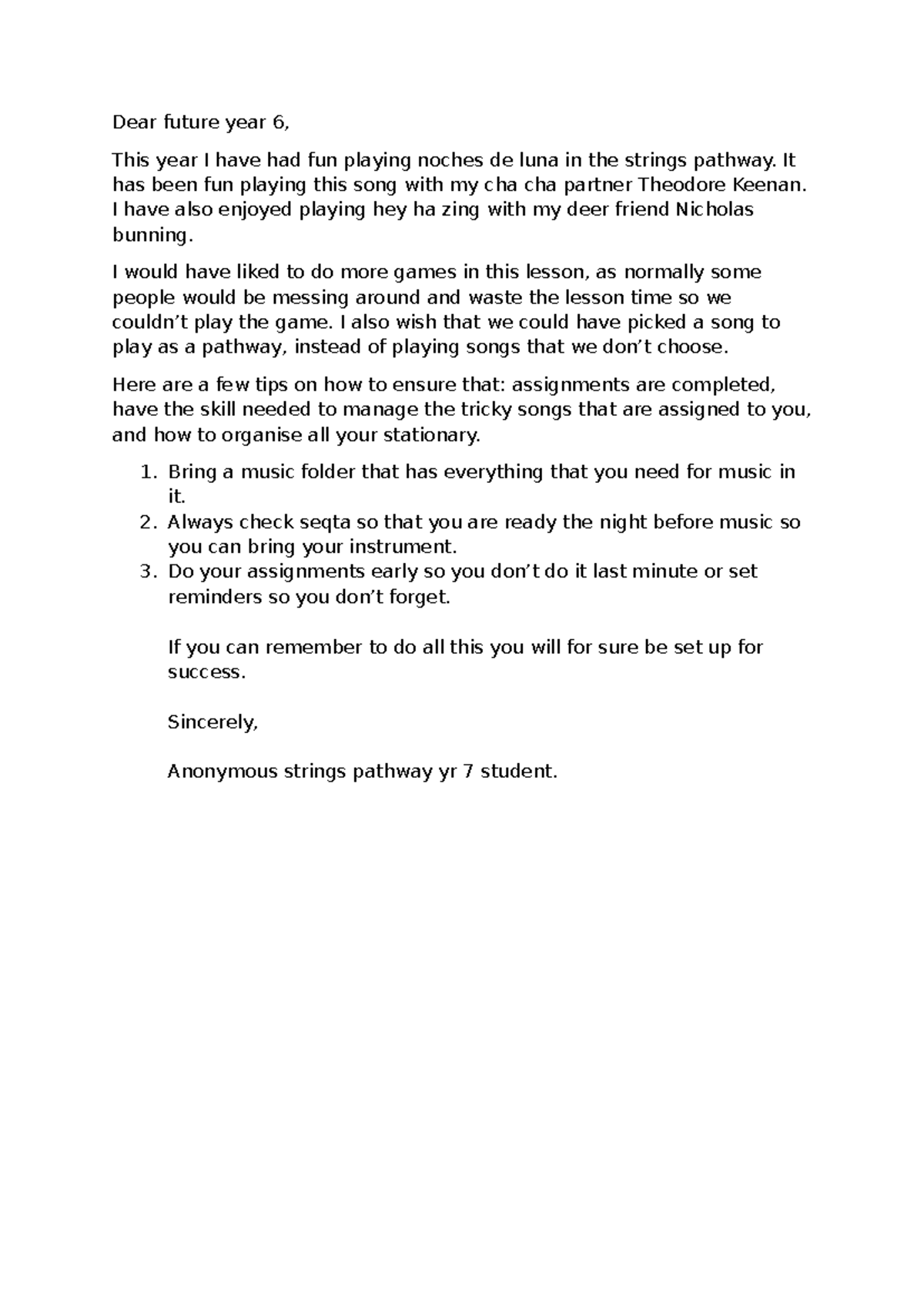 Year 6 Strings Pathway Reflections and Success Tips - Studocu