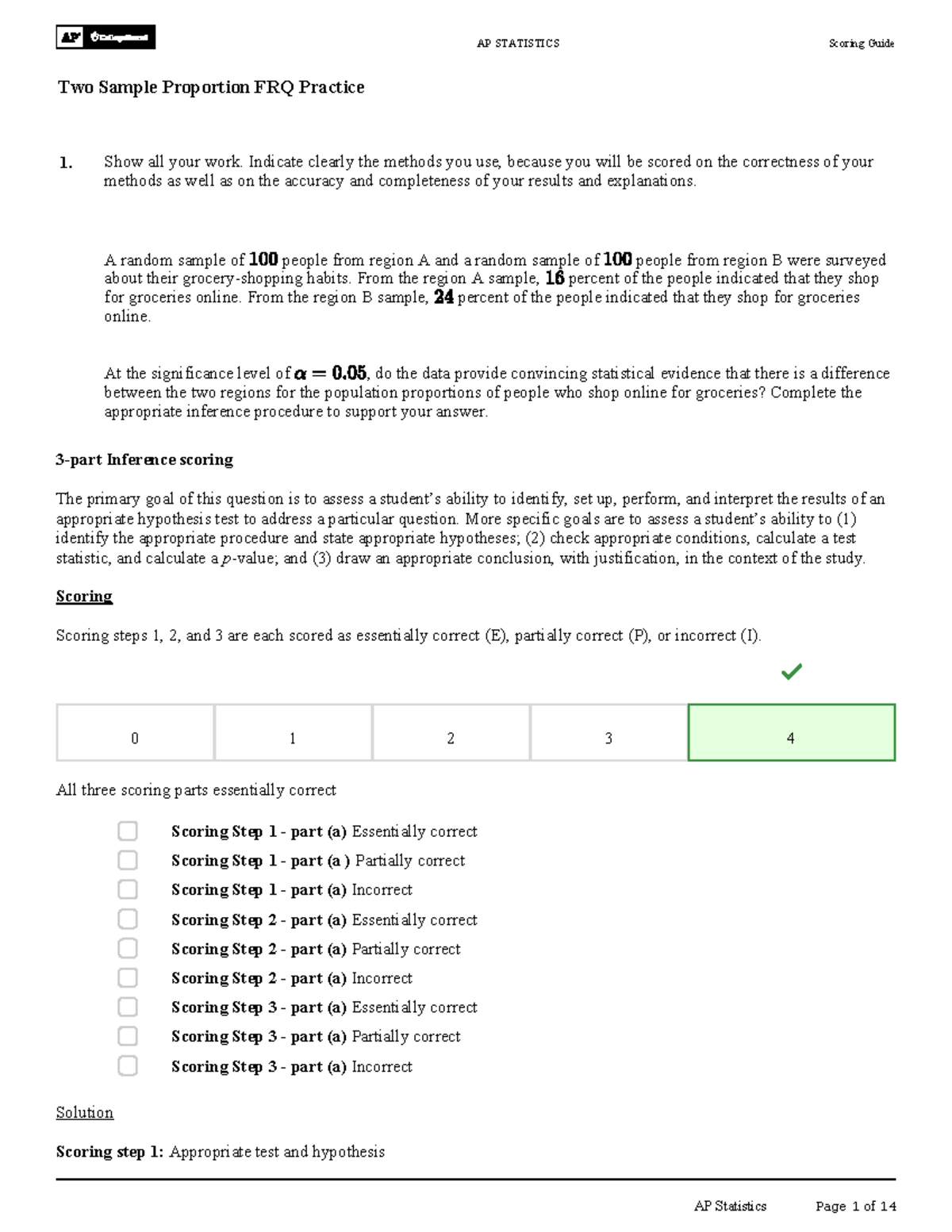 AP Statistics: Two-Sample Proportion FRQ Practice & Scoring Guide - Studocu