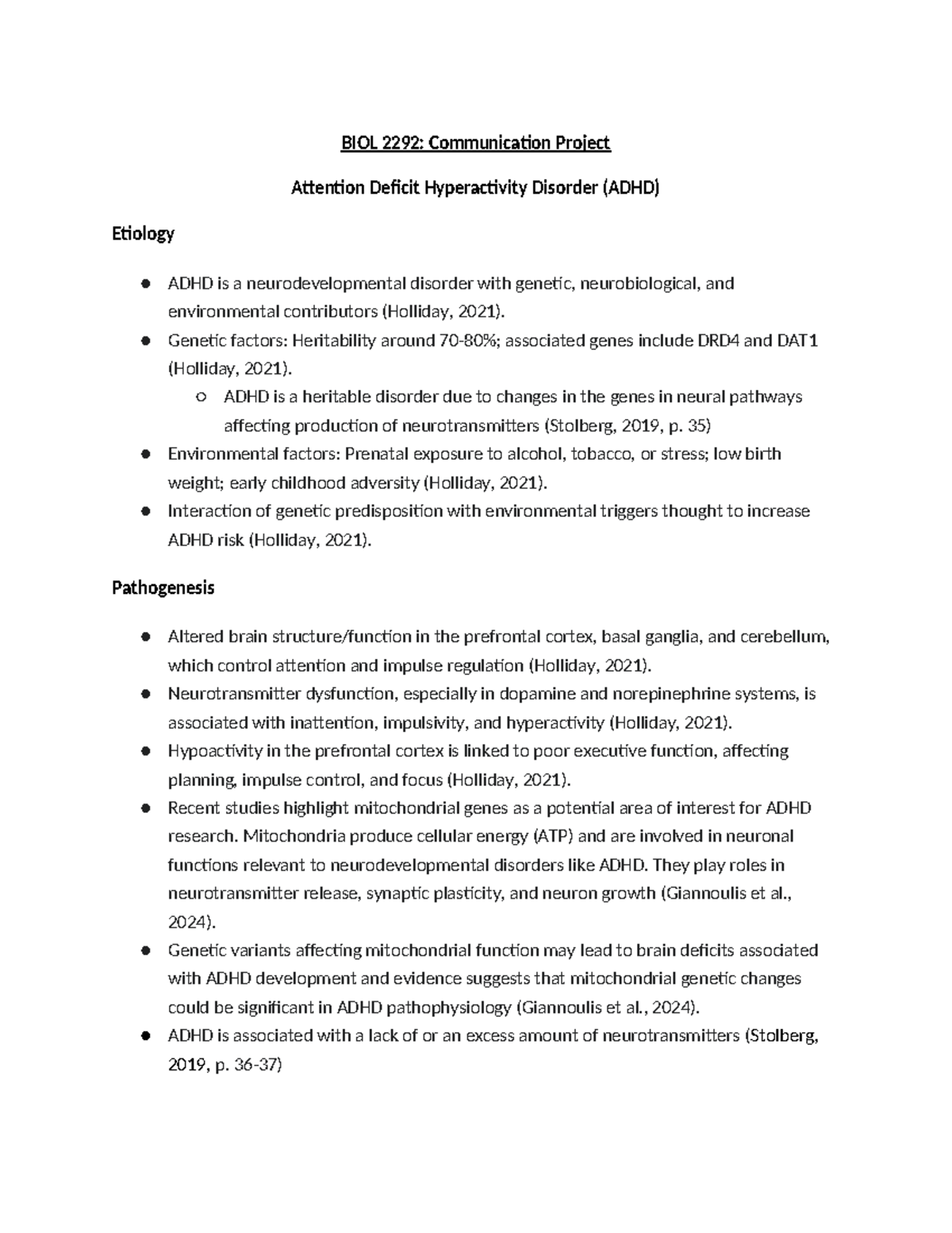 Research Project ADHD - ADHD - BIOL 2292: Communication Project ...