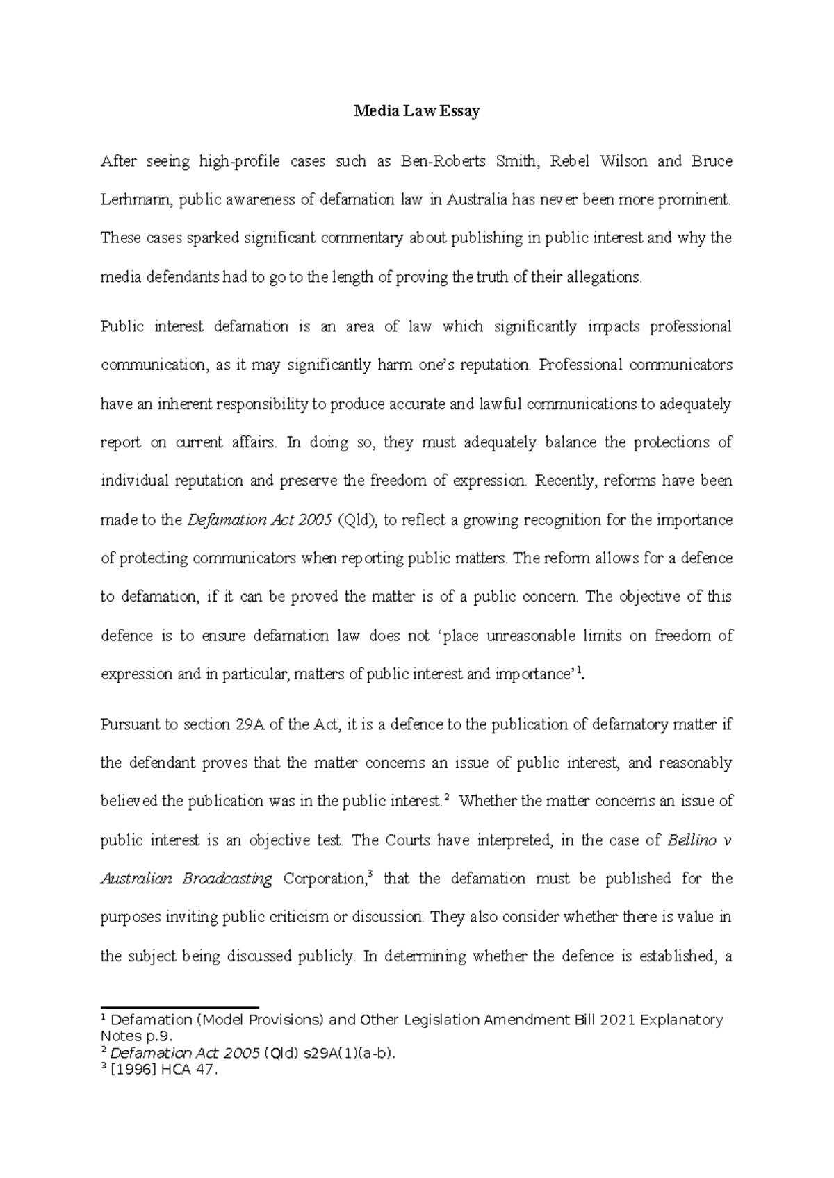 Media Law Essay: Analyzing Public Interest Defamation in Australia ...