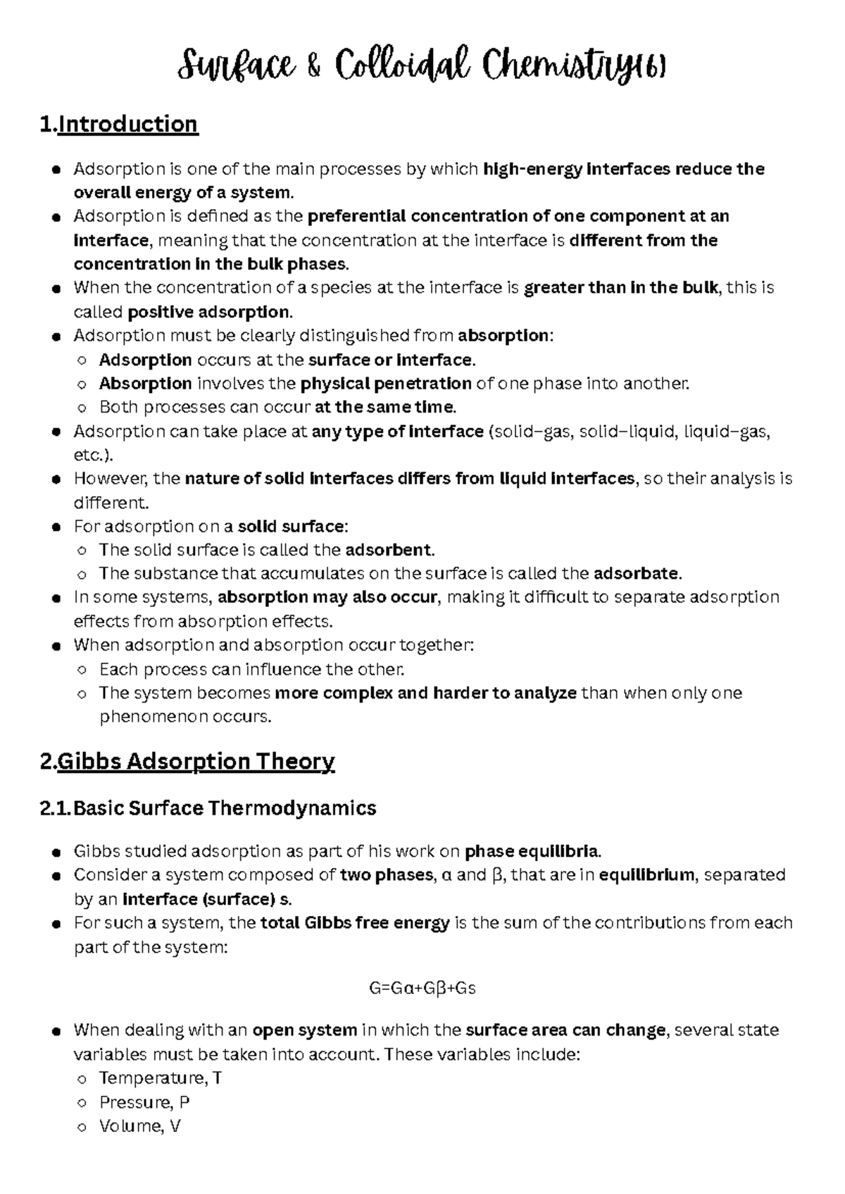 Surface Colloidal Chemistry (6): Adsorption and Isotherm Analysis - Studocu
