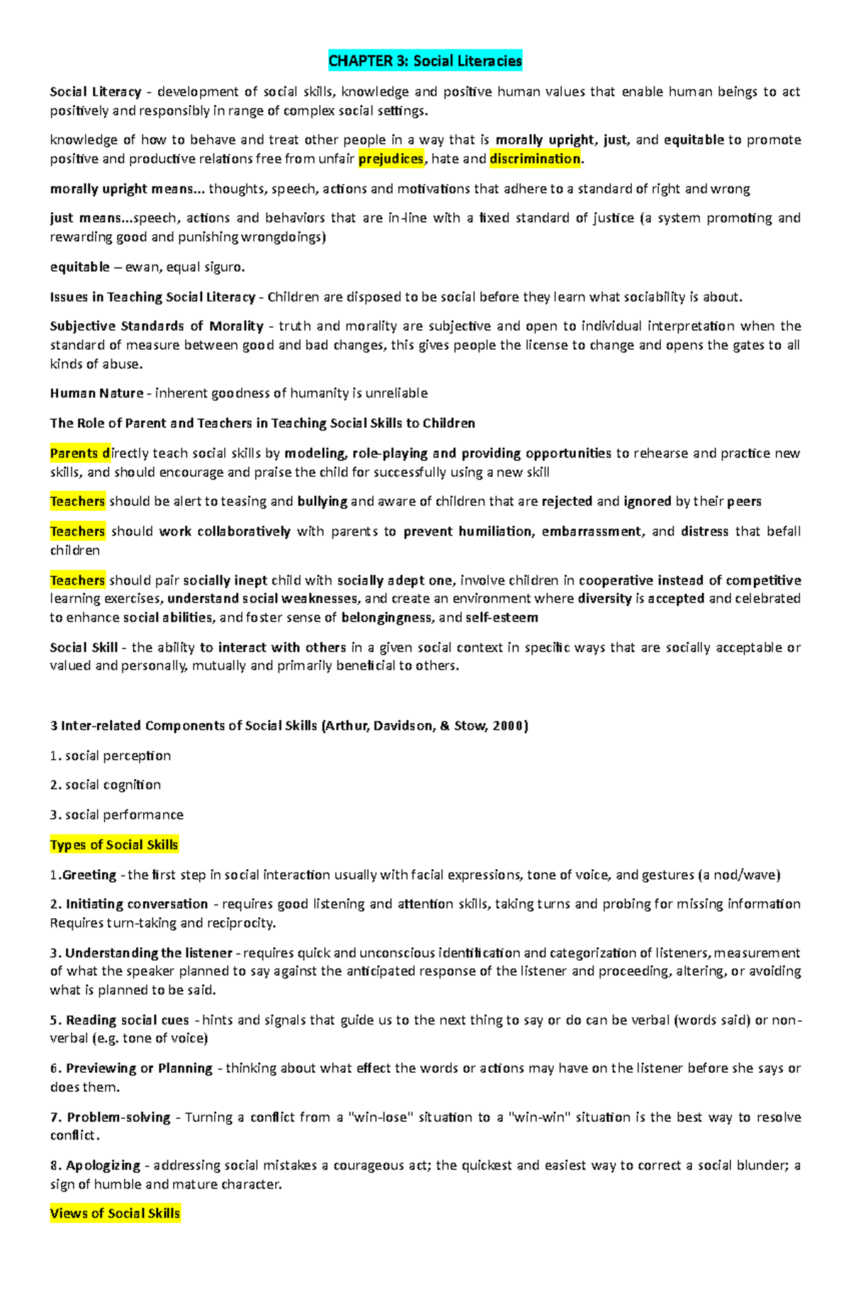 CHAPTER 3: Social Literacies - Developing Social Skills and Values ...
