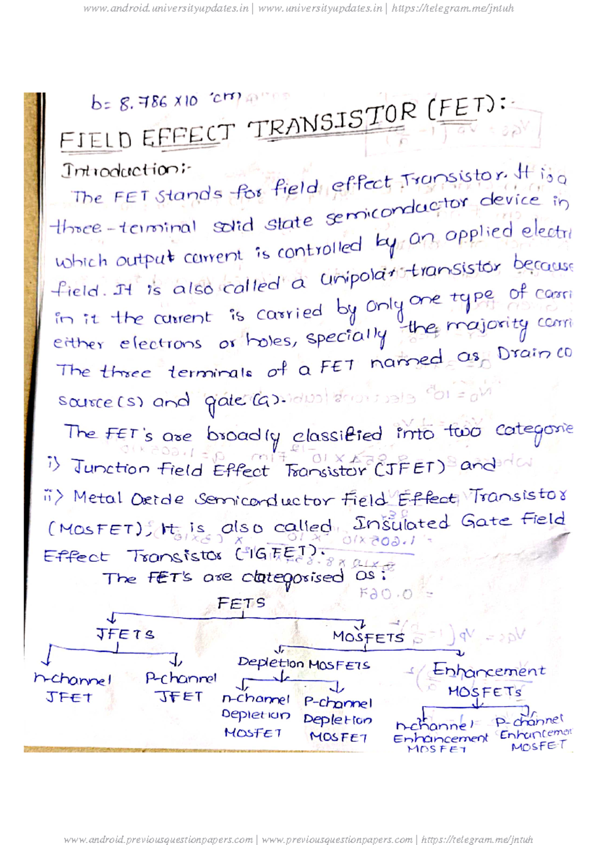 Unit 4 - Junction Field Effect Transistor (FET) - FIELD EFFECT TRANSISTOR (FET): 8. 786 X10 cm ...