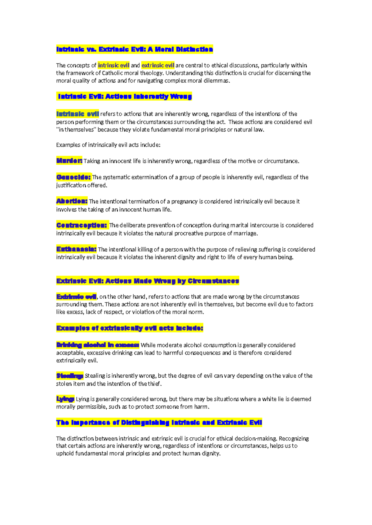 Intrinsic vs. Extrinsic Evil: A Moral Distinction - ASDWA - Studocu