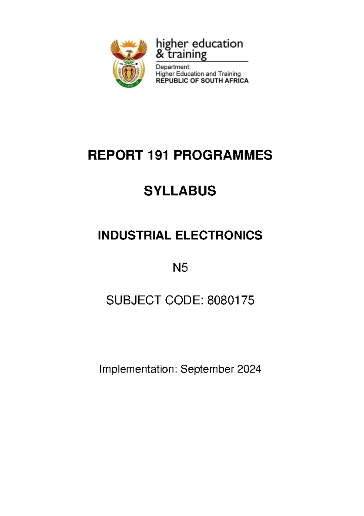 Industrial Electronics N5 Syllabus Overview: Report 191 Course Content ...