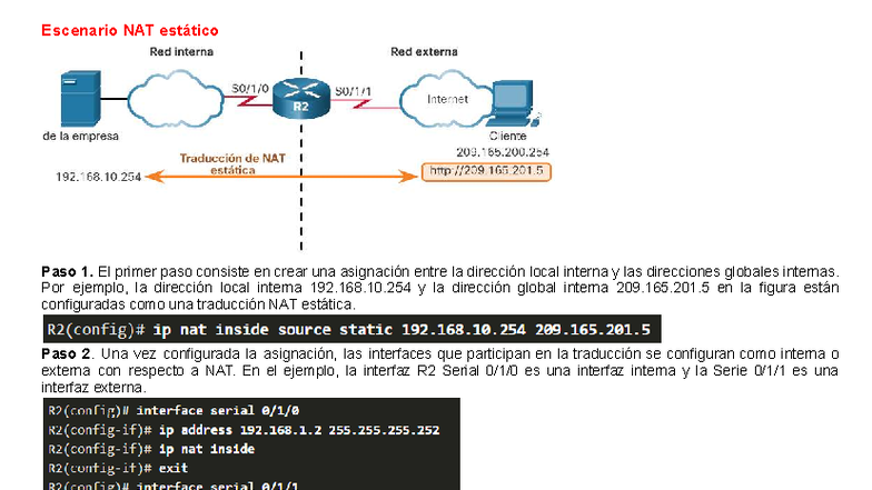 Comandos NAT: Configuración de NAT Estático y Dinámico - Studocu