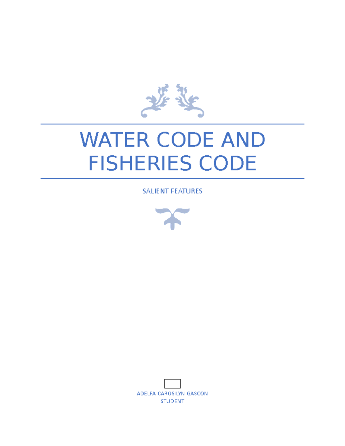 WATER CODE & FISHERIES CODE - Key Notes for Law Students - Studocu