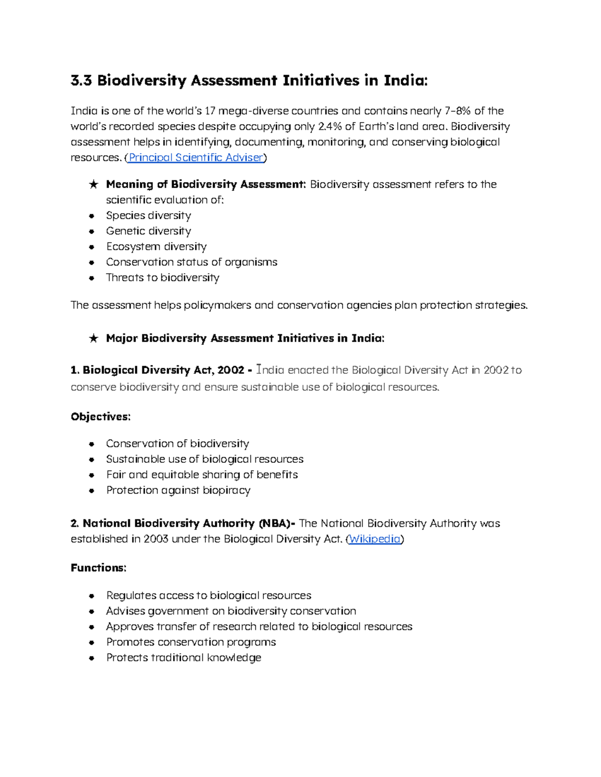 Unit 3 Notes EES: Biodiversity Assessment & Conservation in India - Studocu