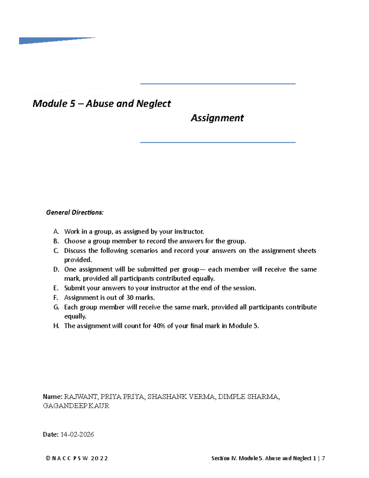 PSW 2022 Module 5 Assignment: Understanding Abuse and Neglect - Studocu