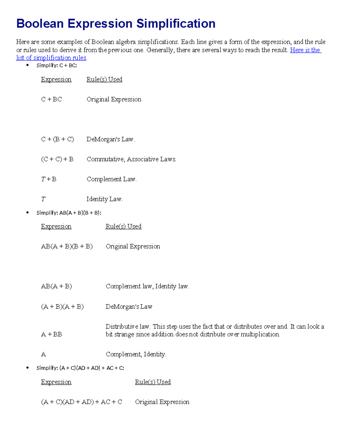 COS1521-notes boolean expression simplification - Boolean Expression ...