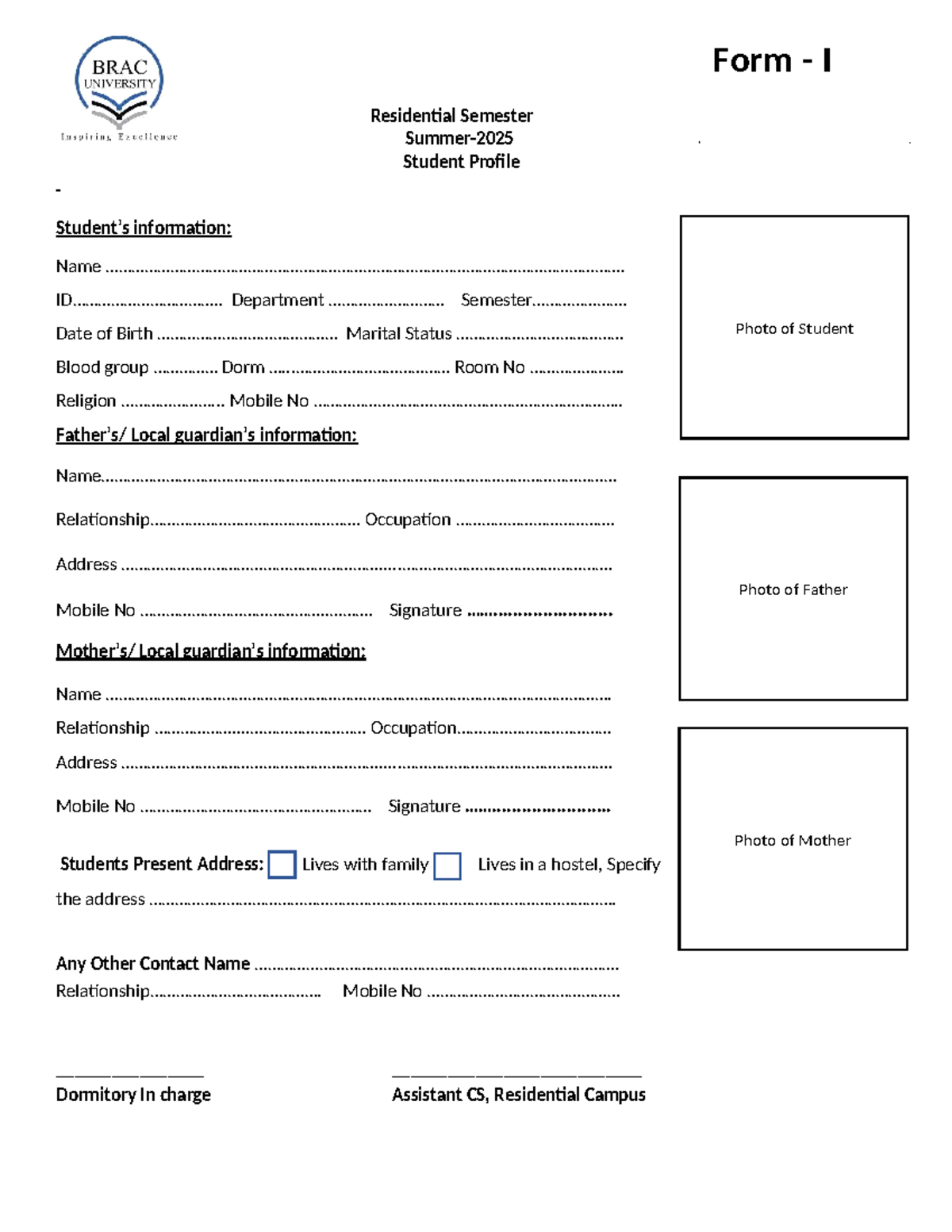 RS Forms for Residential Semester Summer 2025 - Student Profile & COVID ...