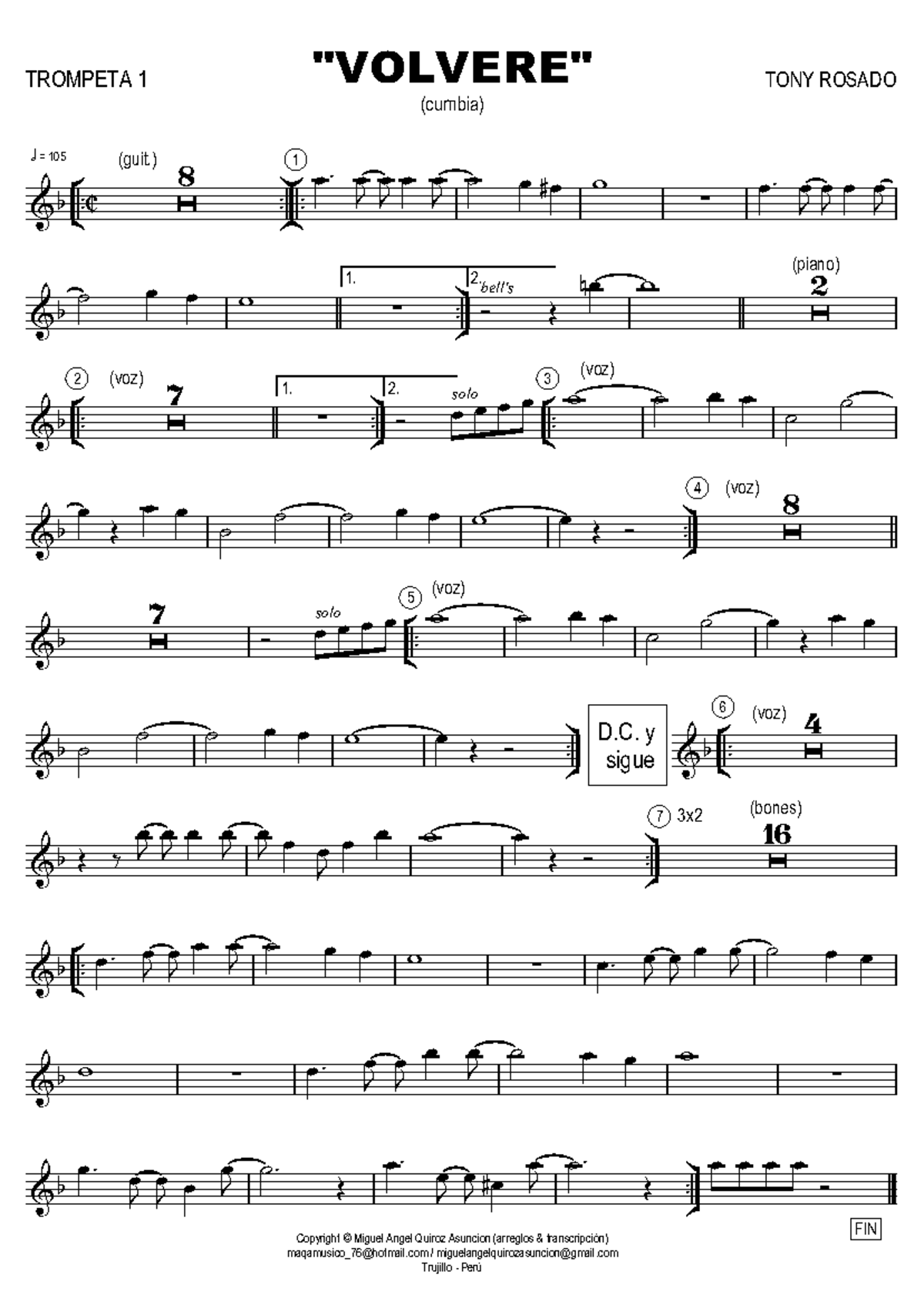 TONY ROSADO - Volvere - Cumbia Sheet Music (b h 105) - Studocu