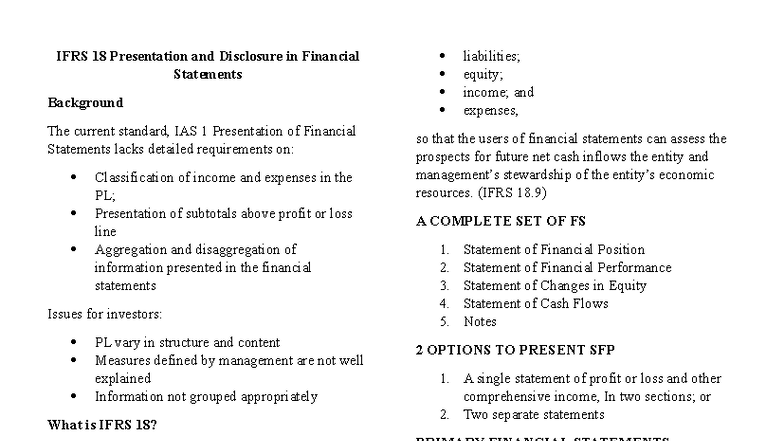 IFRS 18 Updates: Presentation & Disclosure in Financial Statements ...
