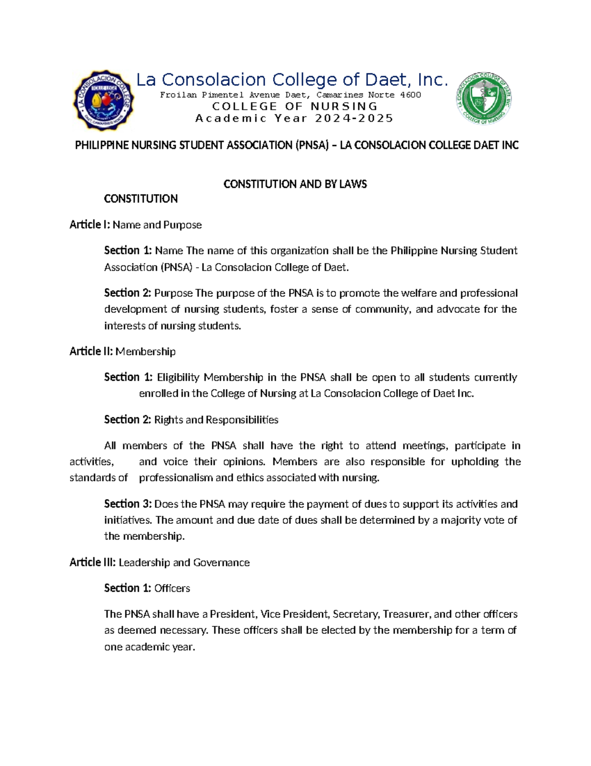 PNSA- Accomplishment- Report - La Consolacion College of Daet, Inc ...