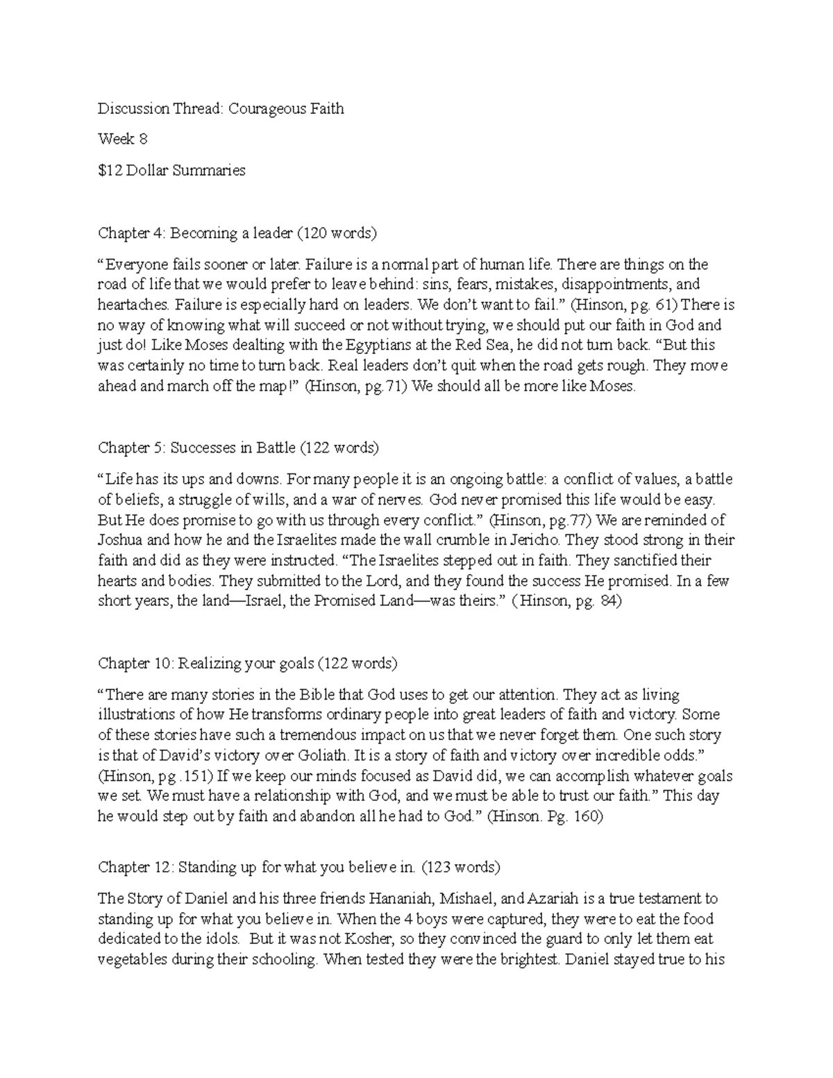 Discussion Thread: Courageous Faith Insights from Chapters 4-12 - Studocu