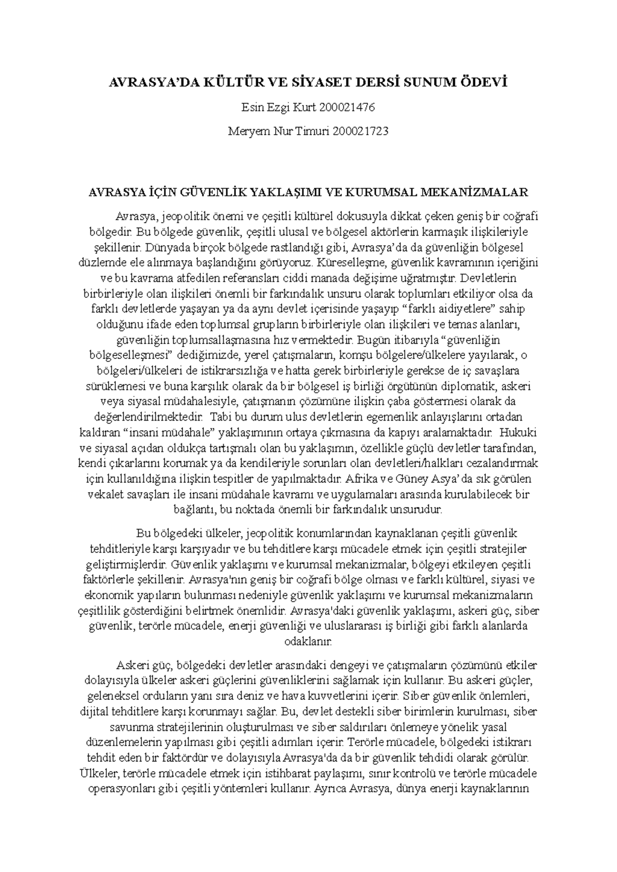 Avrasya'da Kültür ve Siyaset Sunum - AVRASYA’DA KÜLTÜR VE SİYASET DERSİ ...