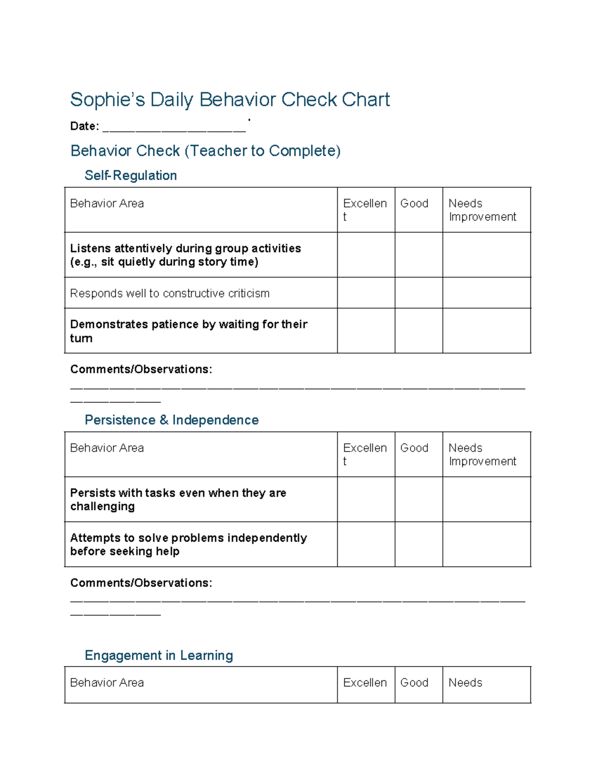 Behavior Tracker: Daily Behavior Check Chart - Studocu