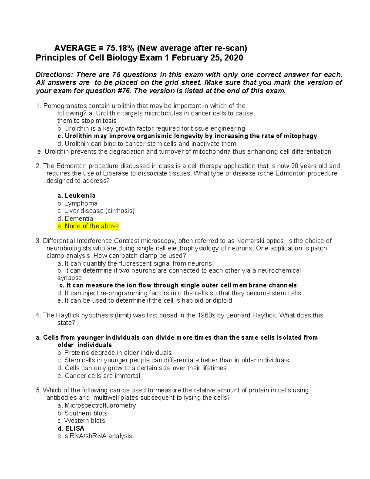 Cell Biology Exam 1 Average & Answer Key (BIO 101) - Studocu