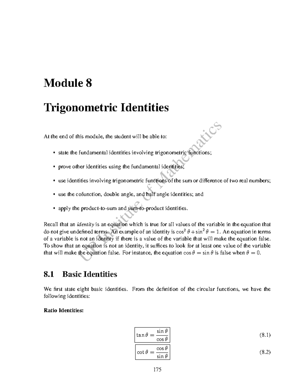 Module 8 - Trigonometric Identities: Fundamental and Advanced Concepts ...