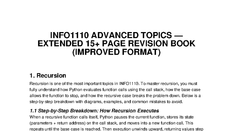 INFO1110 Advanced Topics in Python: Recursion, Strings, and More - Studocu