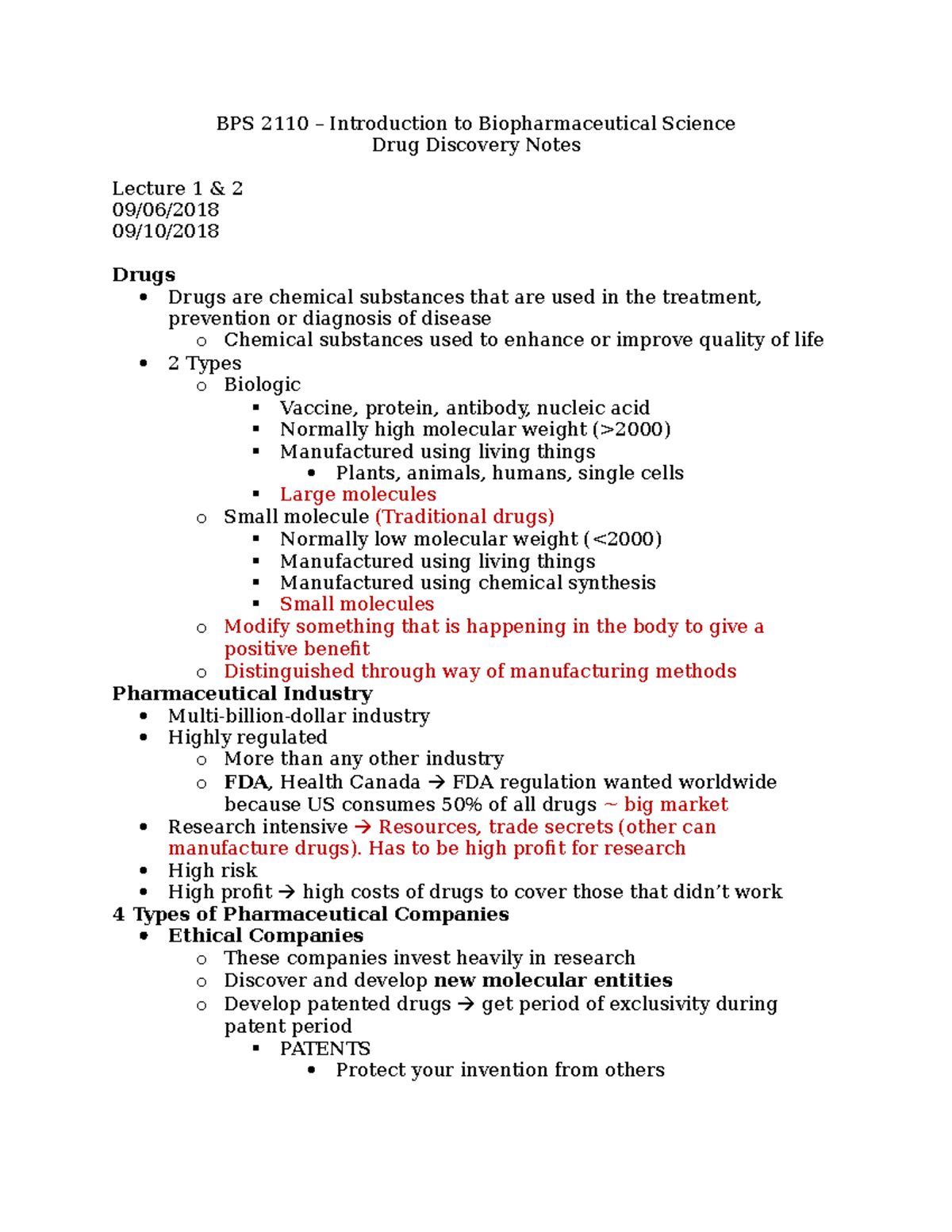 BPS 2110 - Lecture Notes on Drug Discovery and Development - Studocu